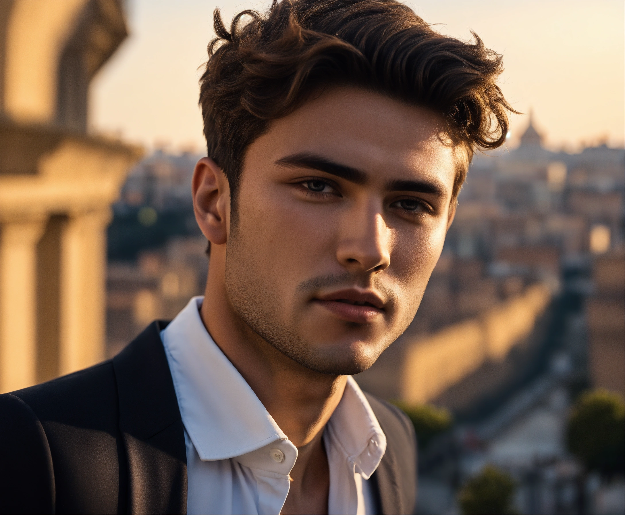 Lexica - Close up of one young male model in whiteclothes looking to ...