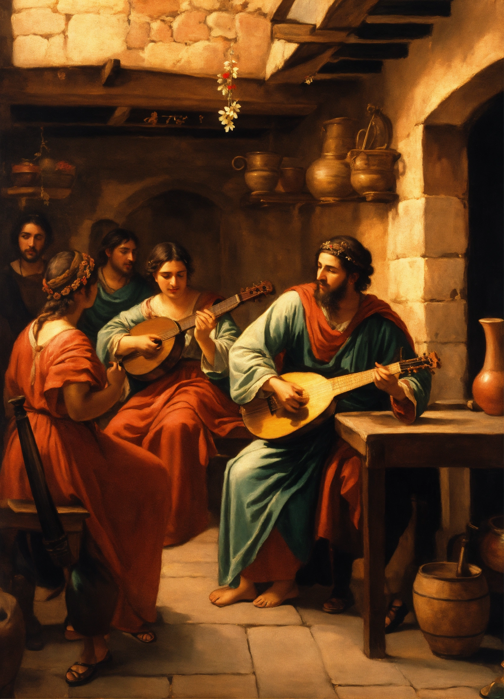 Lexica - Greek lute player in a tavern with dancing people post byzantine