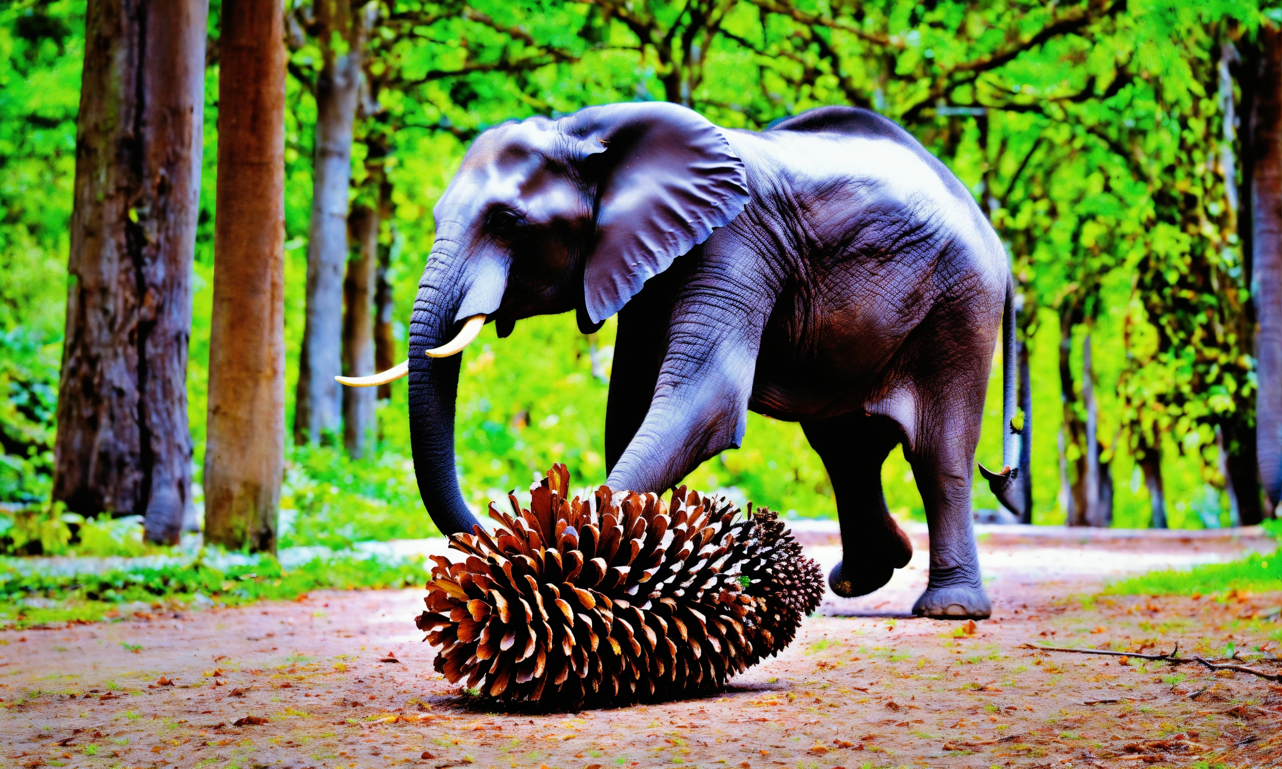 Lexica - Elephant stomping pinecone