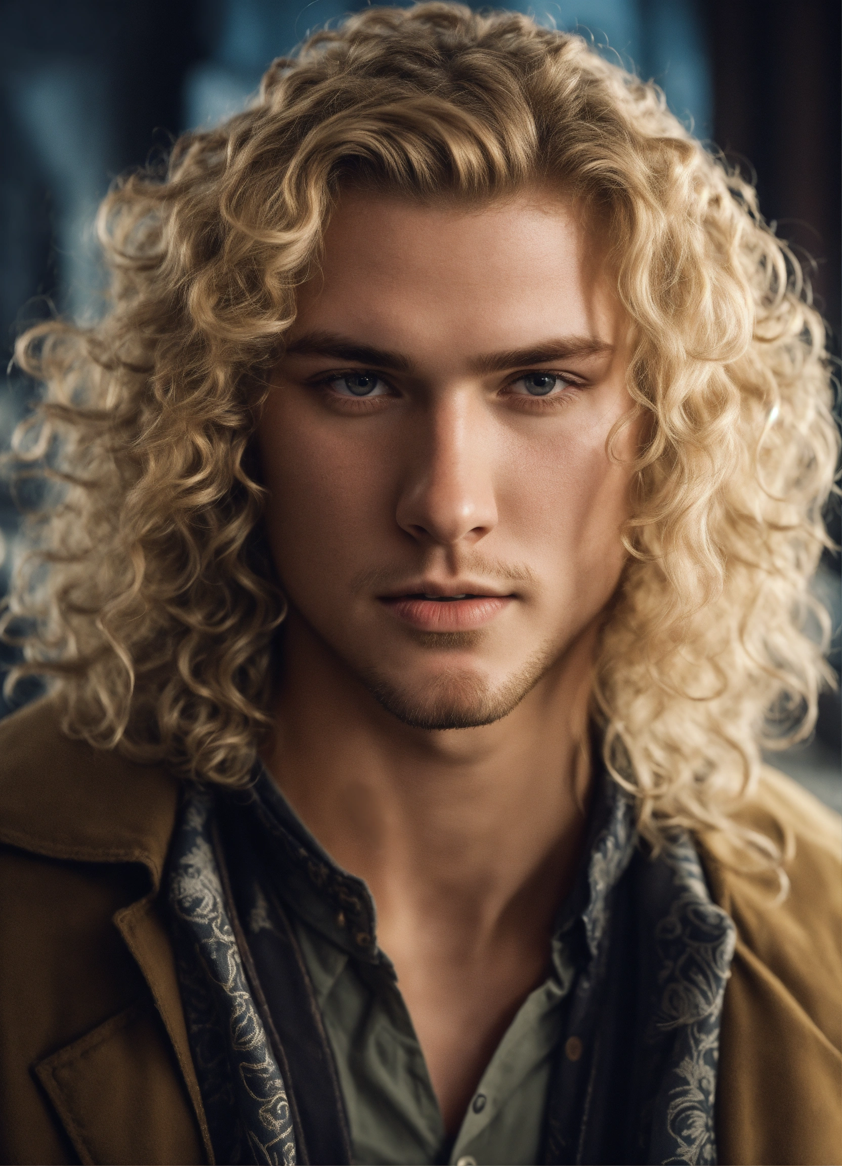 Lexica - A blonde curly man antagonist with grey eyes.