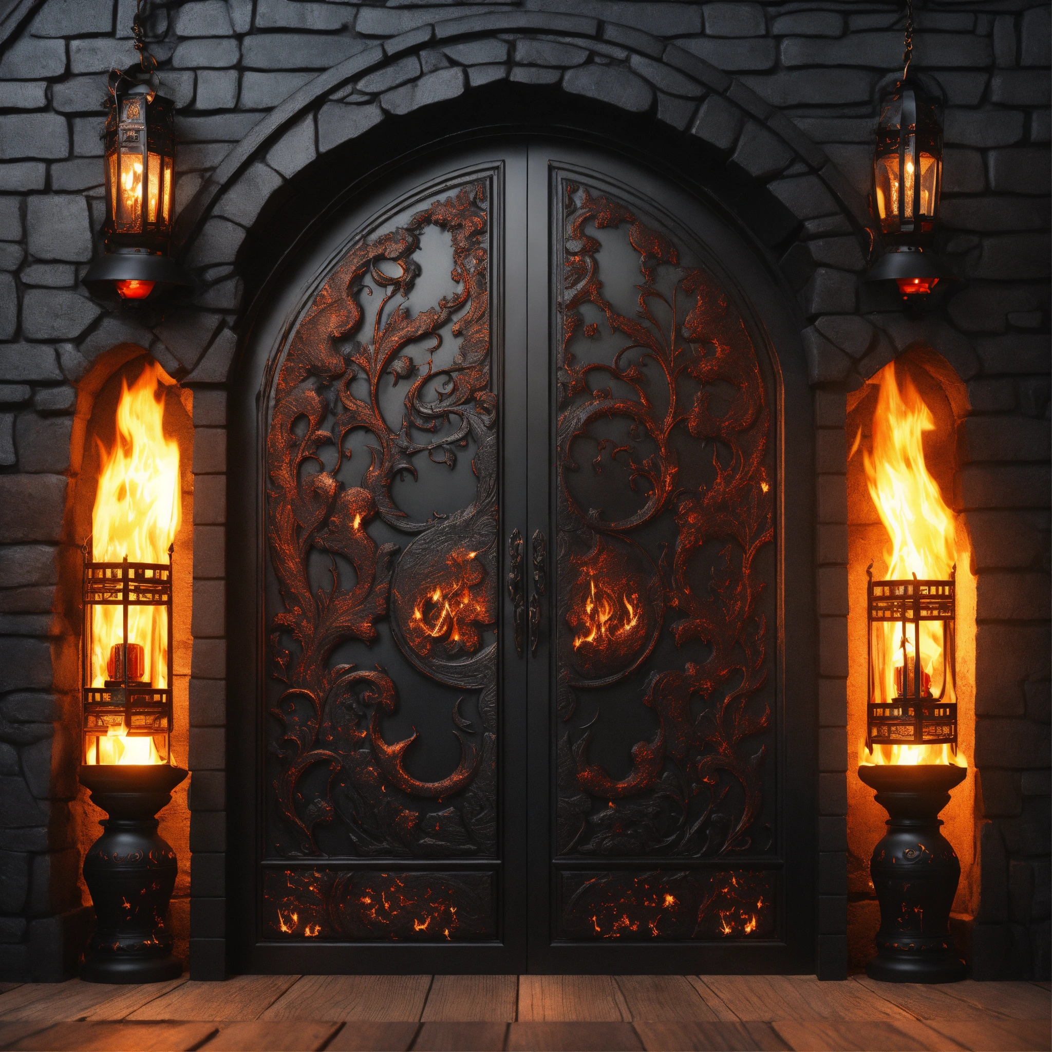Lexica - 3D double castle doors black obsidian engraved with vampires ...