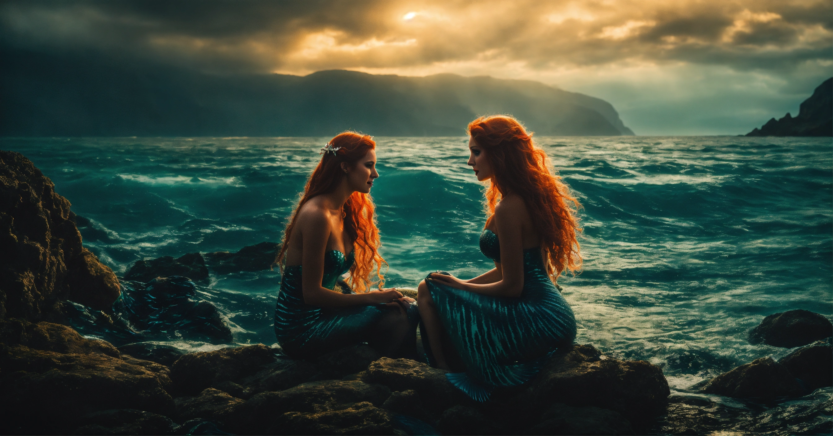 Lexica - Create a 4k detailed photo of two evil (mermaids) staring at ...