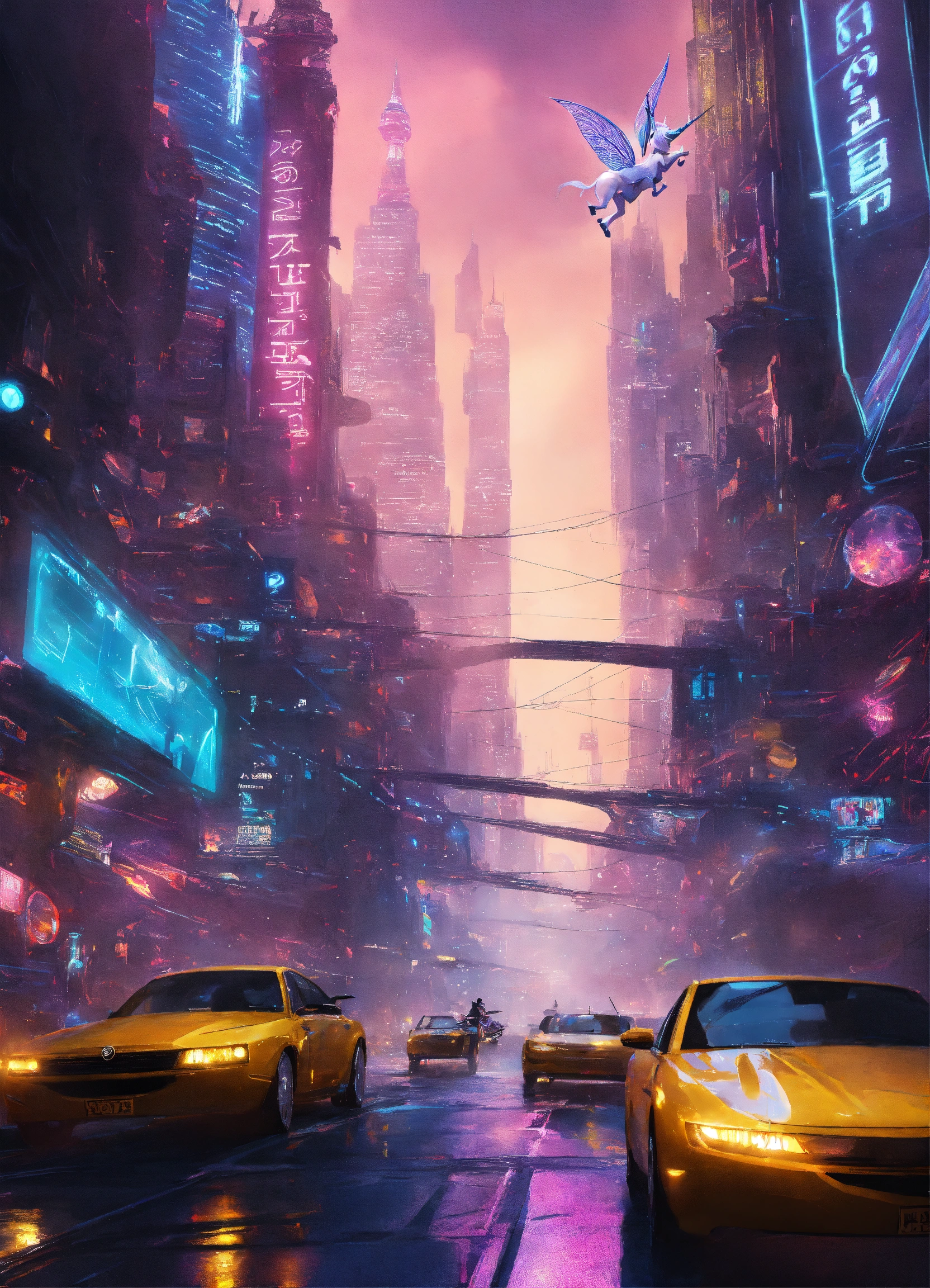 Lexica - Fairies overthrow in a futuristic metropolis with unicorns in ...