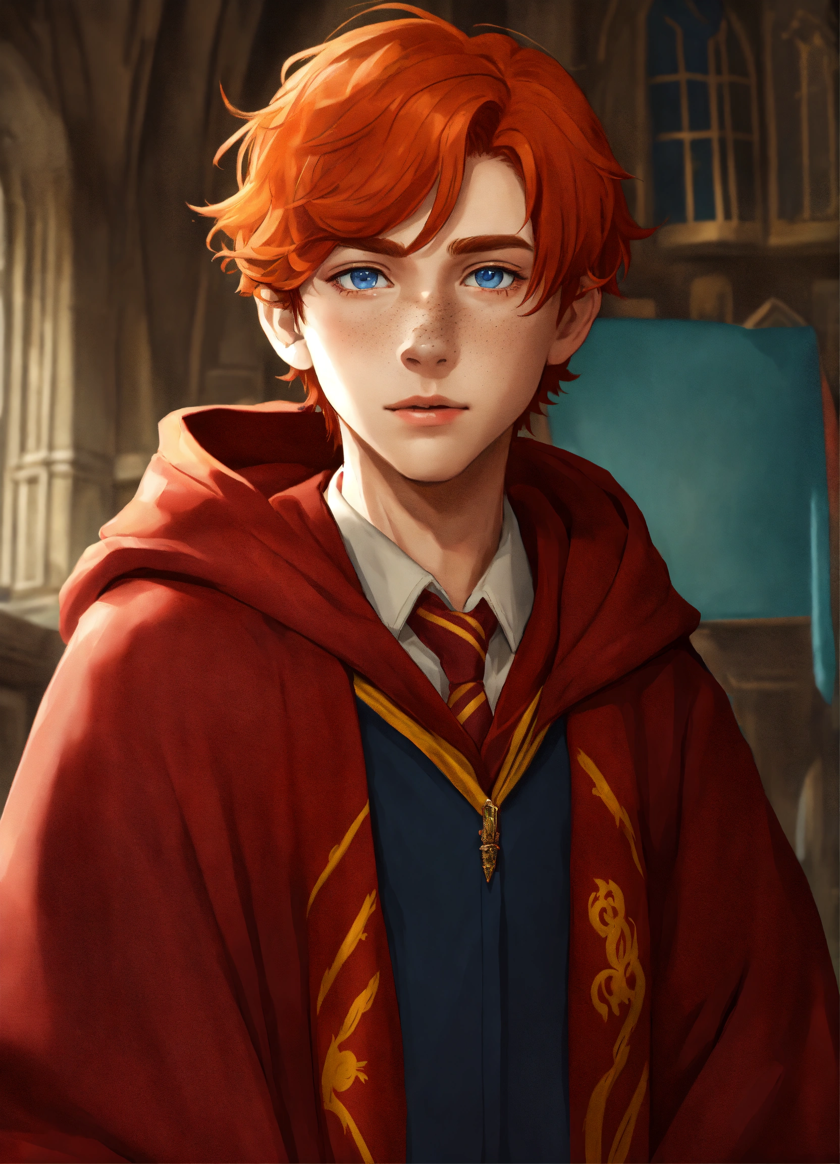 Lexica - 13-year-old male, red hair, freckles, blue eyes, long nose ...