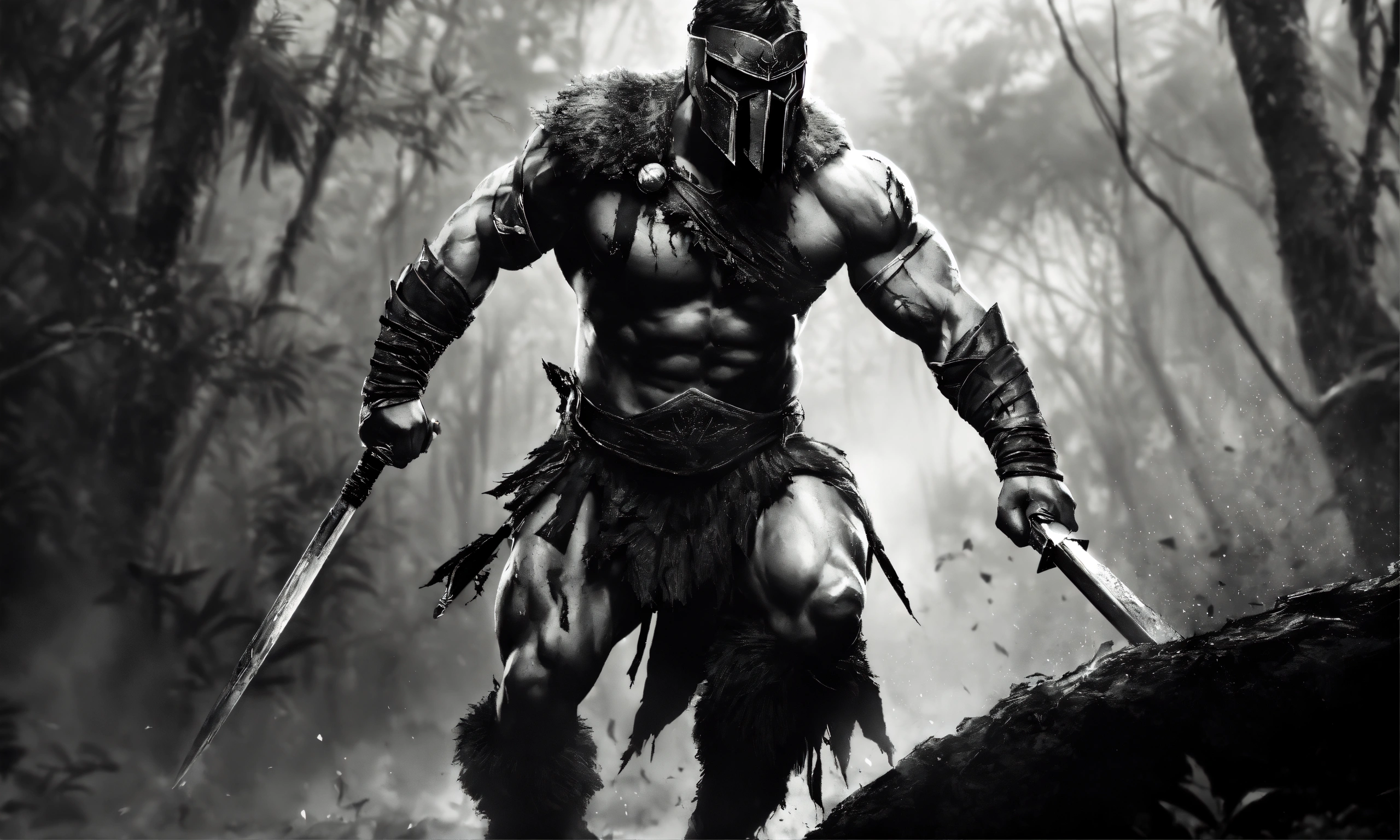 Lexica - Black and white illustration, Wide angle environmental full ...