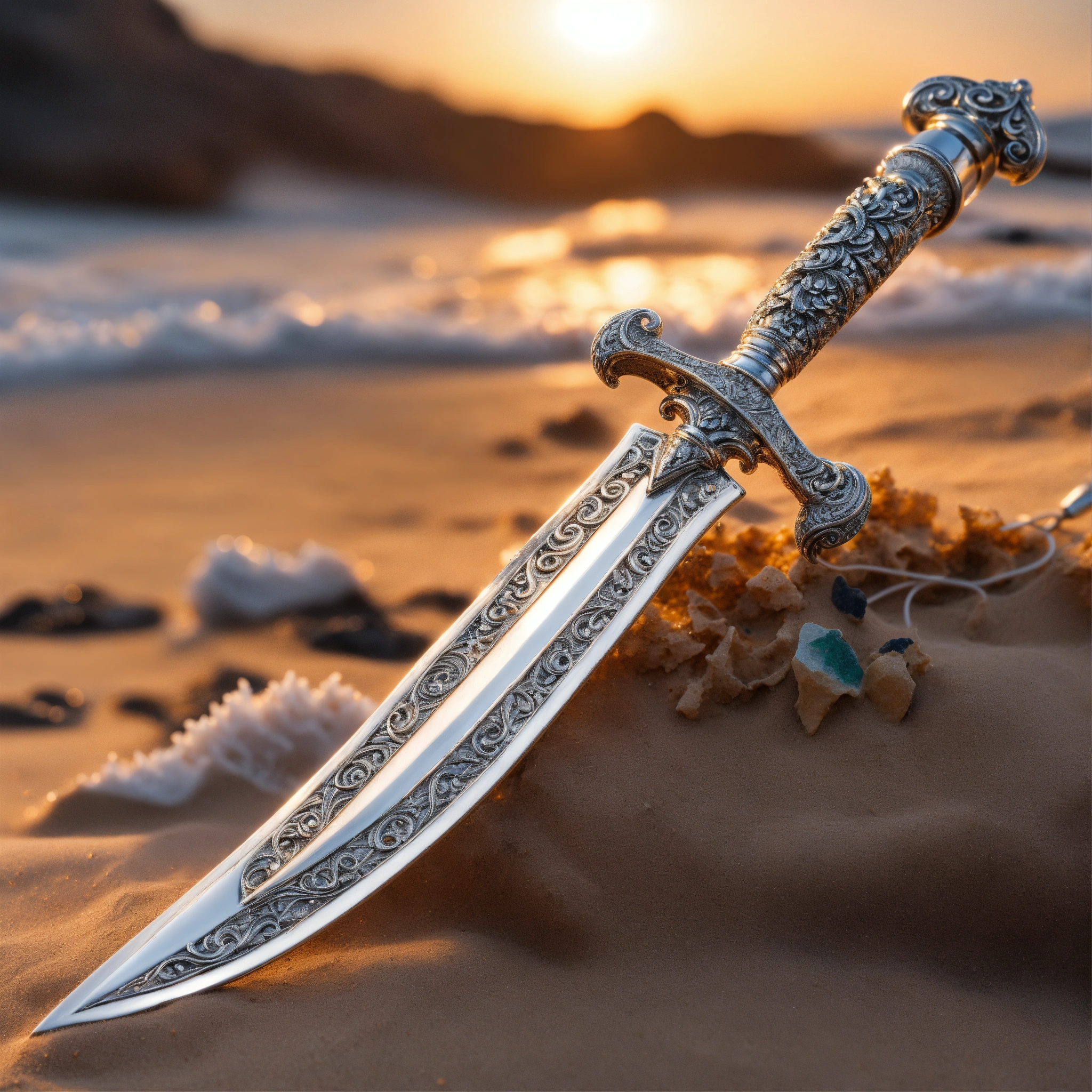 Lexica - 8k, picture of a narrow and delicate wavy dagger made of lunar ...