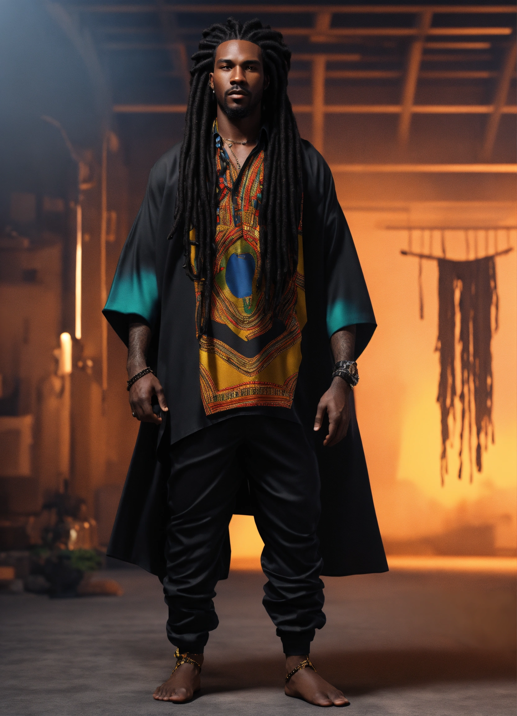 Lexica - 3d render of a Black man with long flowing dreadlocks, 6'5 ...