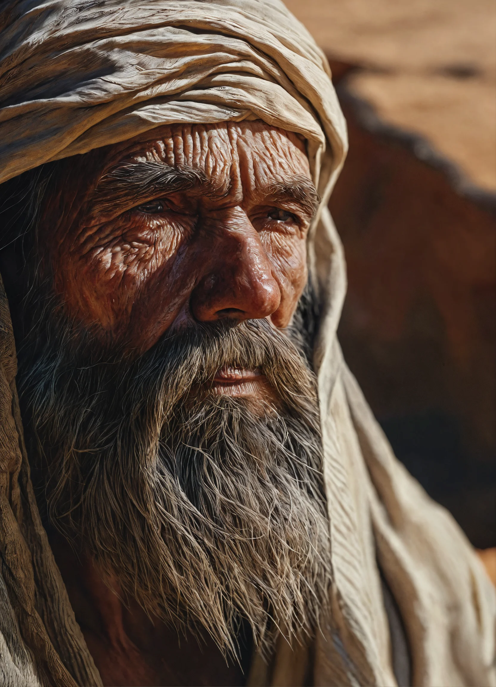 Lexica - Old men, desert, long beard, scar on the face, veil on the ...