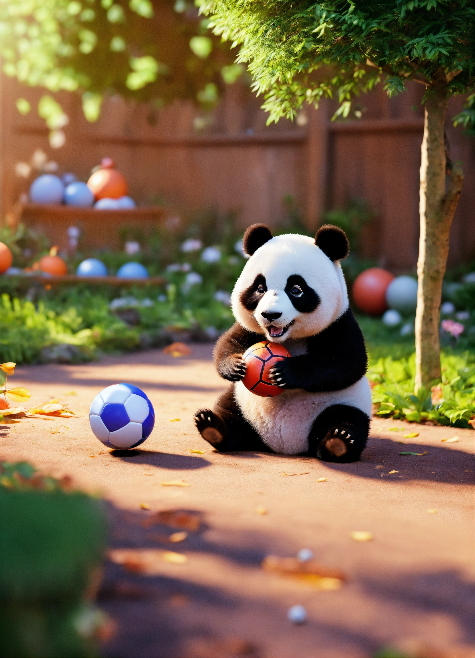 Lexica - 3d image of a little panda playing ball with his mother in the ...