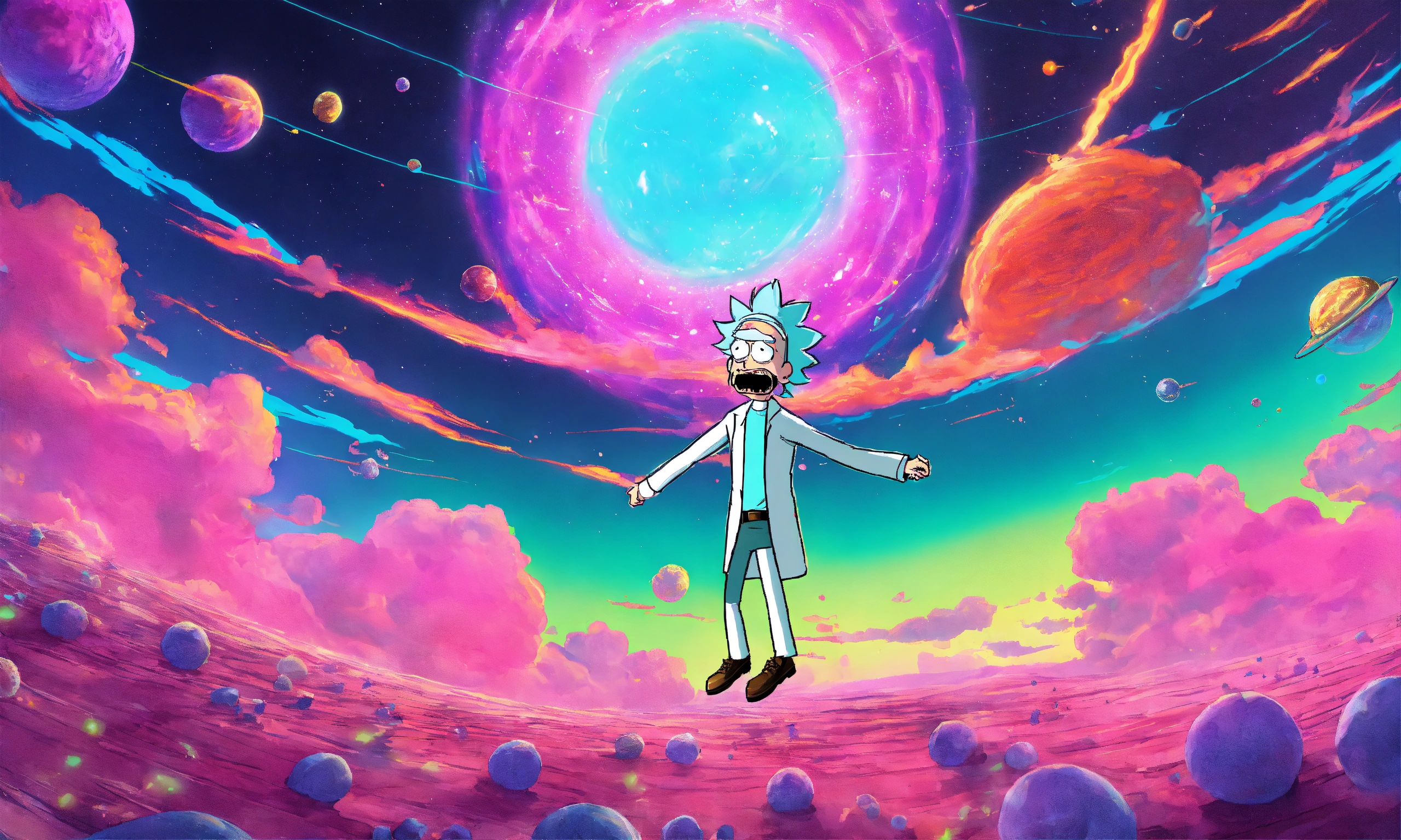 Lexica - Rick Sanchez from Rick & Morty falling in outer space, across ...