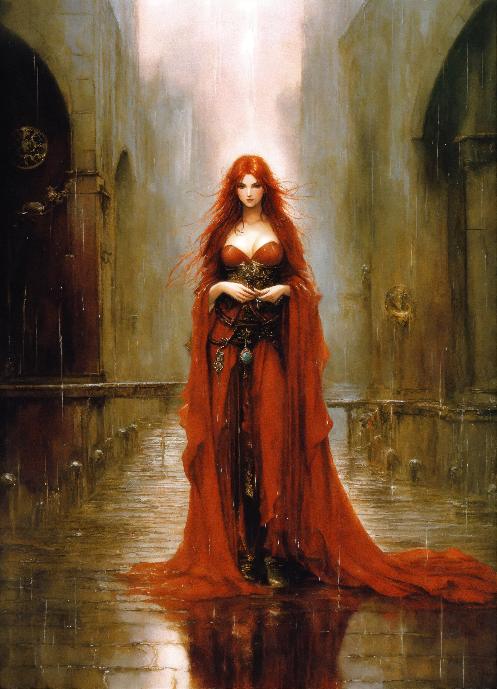 Lexica - Red hair female seraph in rain luis royo