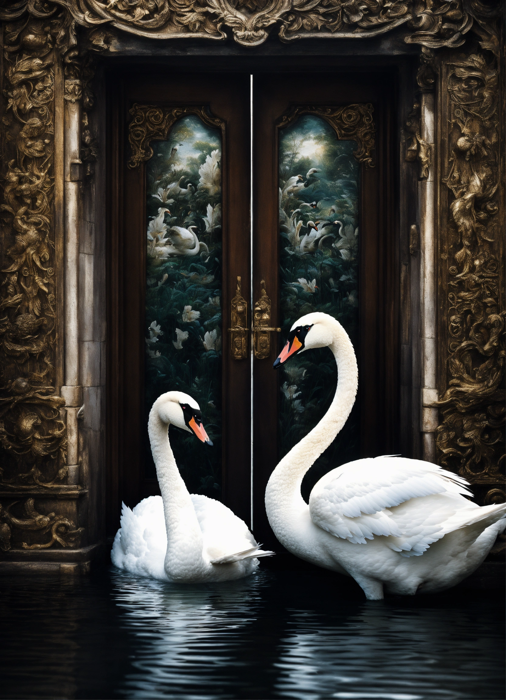 Lexica - Turn loose the swans, white and black swans swimming through a ...