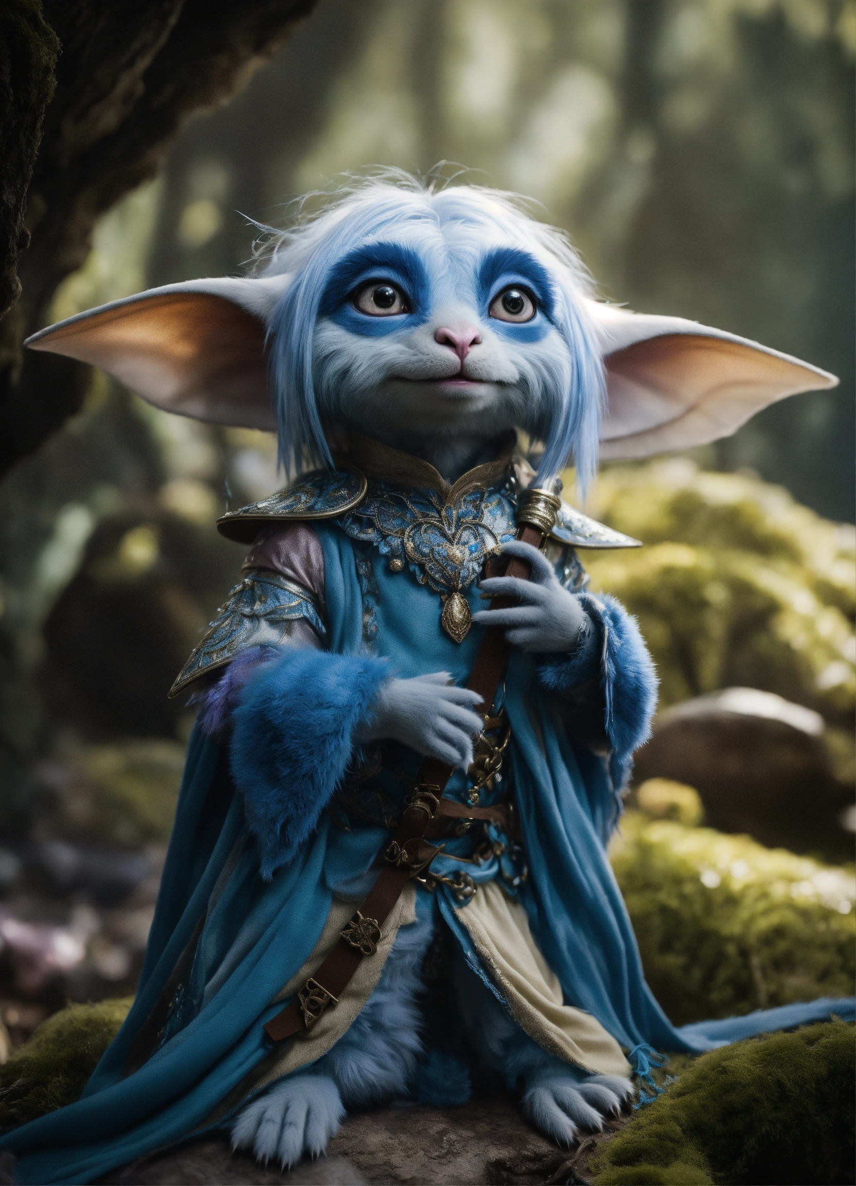 Lexica - A Gelfling extra furry animal like white and blue clothes ...