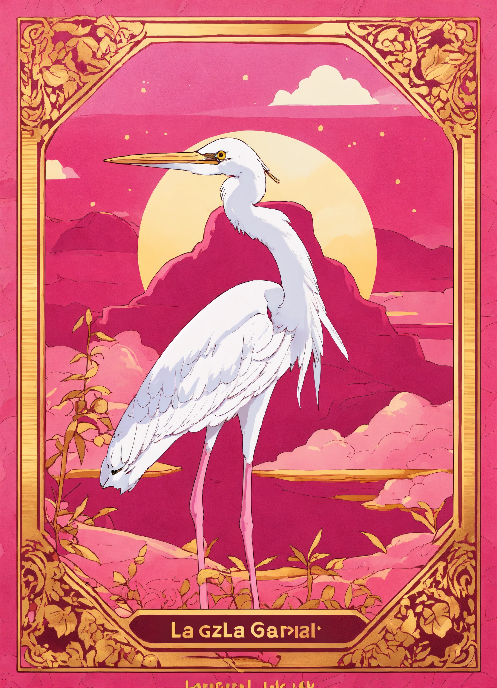 Lexica - A white heron, pink long neck based on the card "la garza" of ...