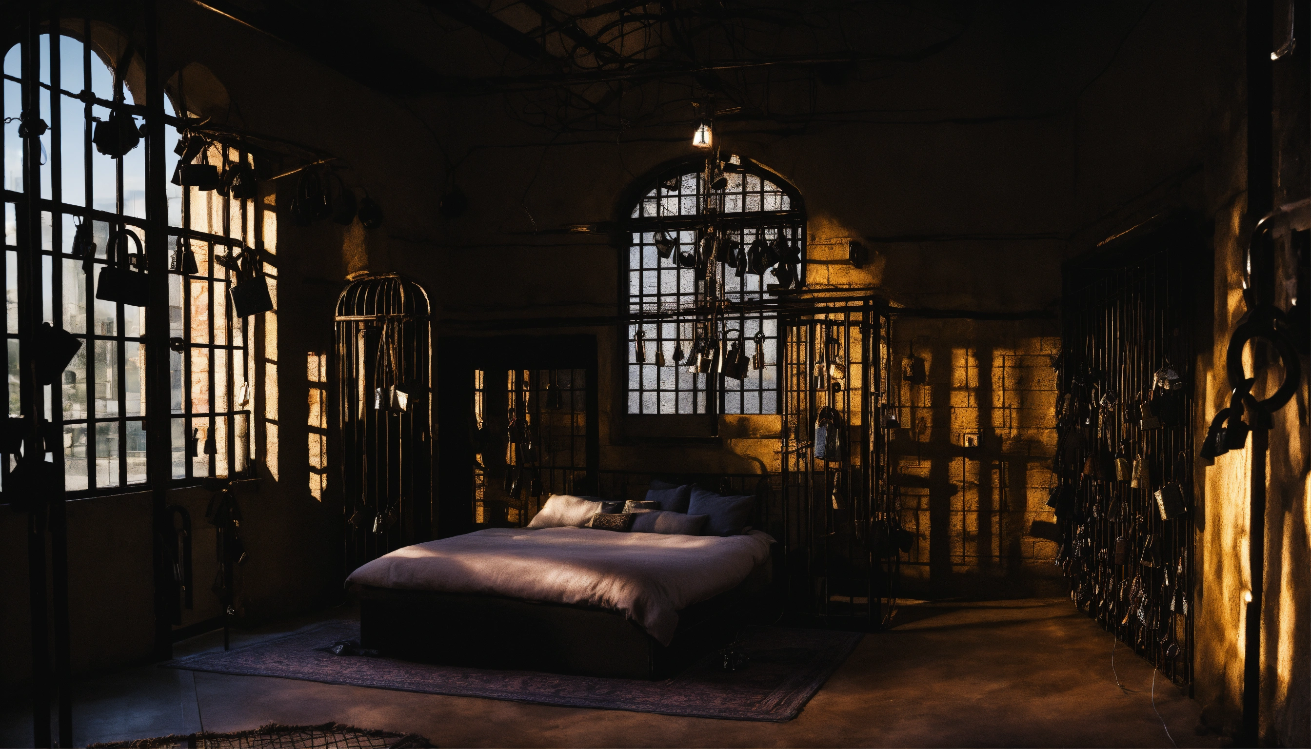 Lexica - Dark goth bedroom, bows, pillows, plush, over the top, prison ...