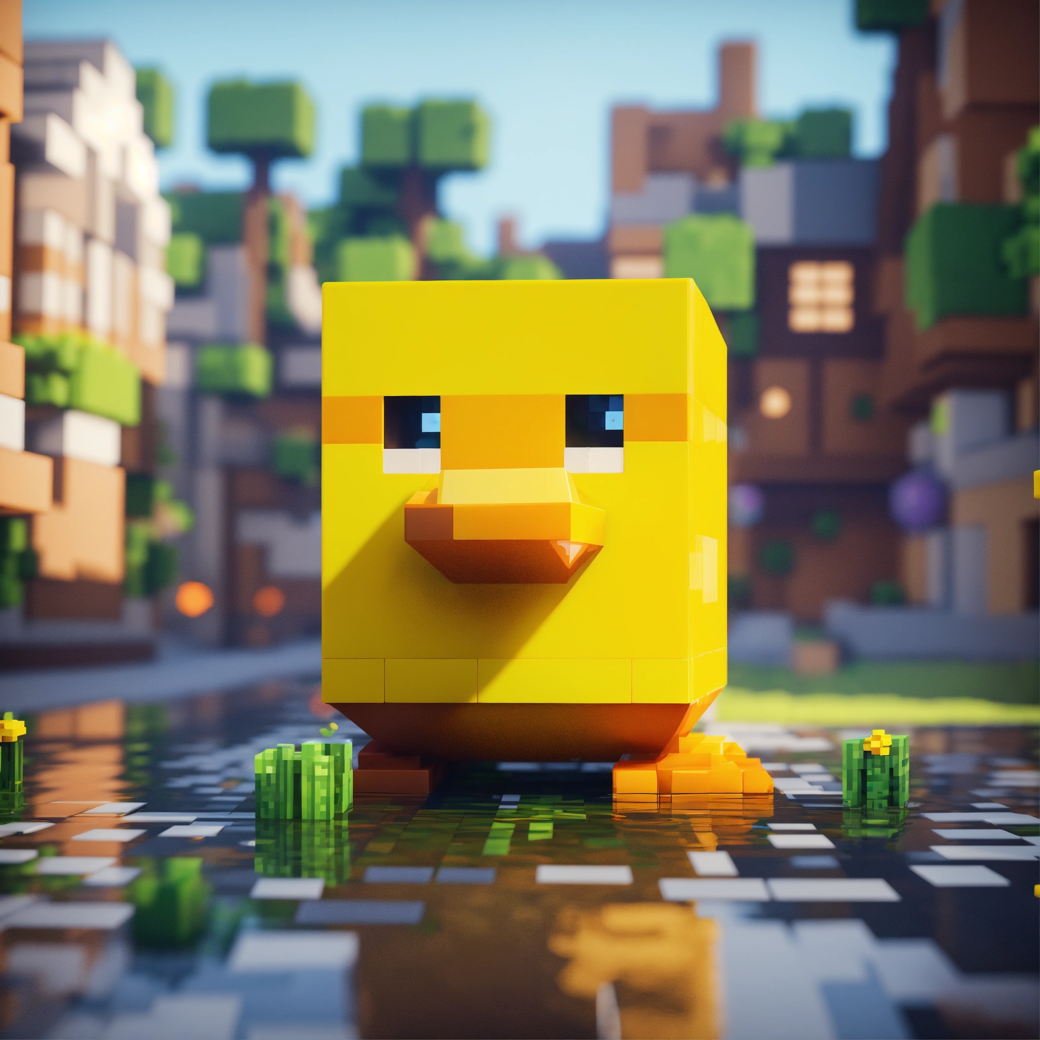 Lexica - A cute yellow cube duck in a minecraft town, unreal engine ...