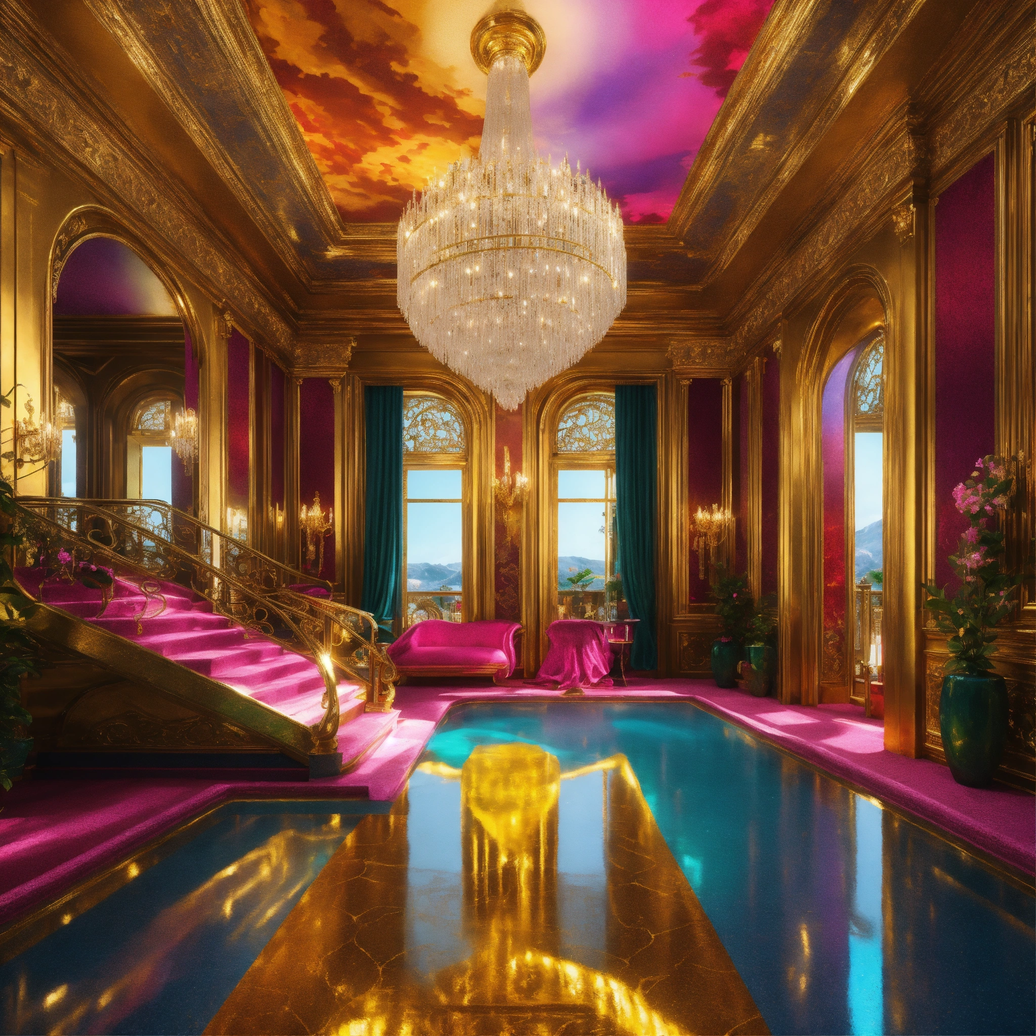 Lexica - Futuristic beautiful French mansion interior glamorous ...