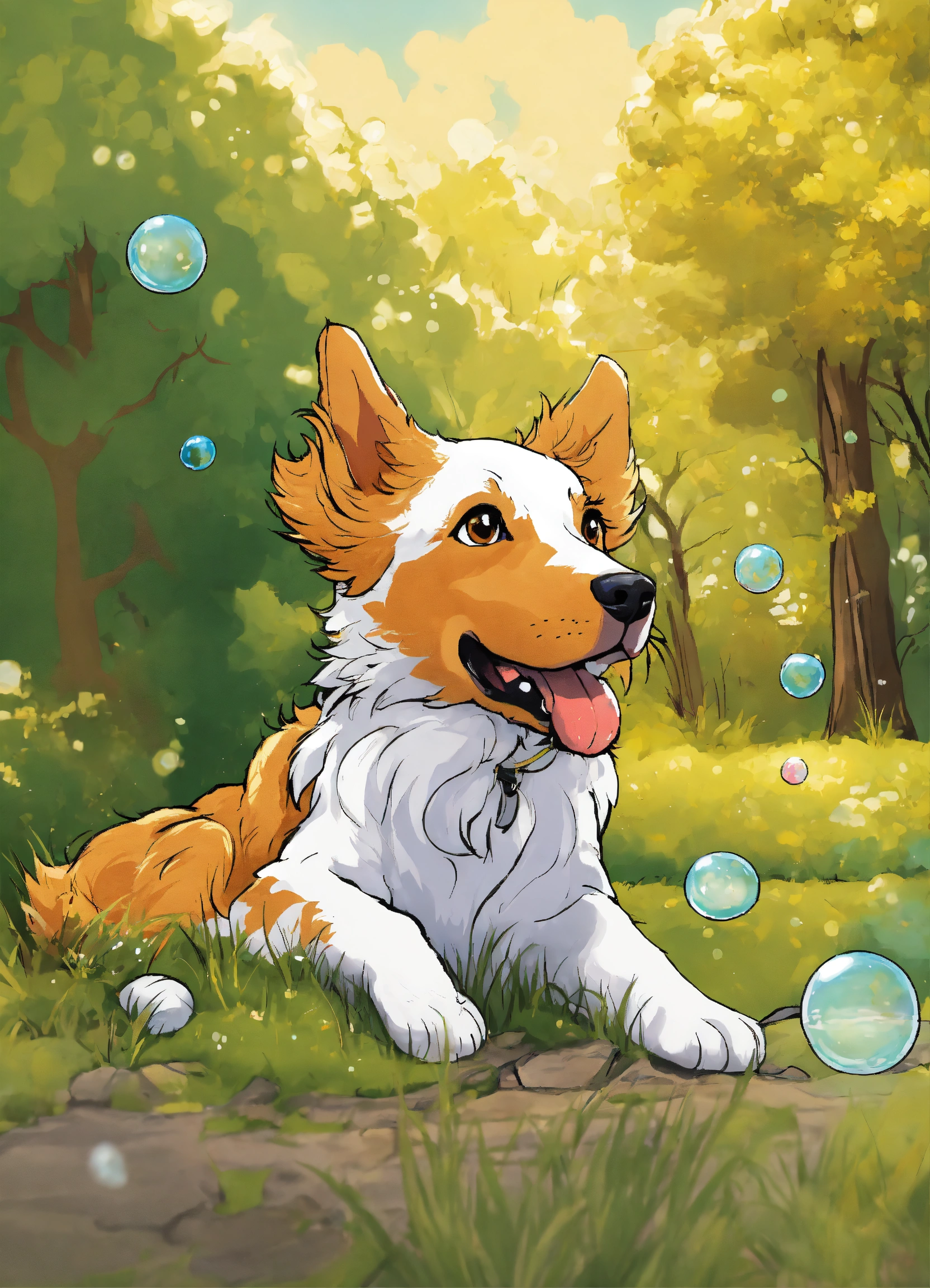 Lexica - Cartoon of a border coly laying down, wandering. A bubble ...