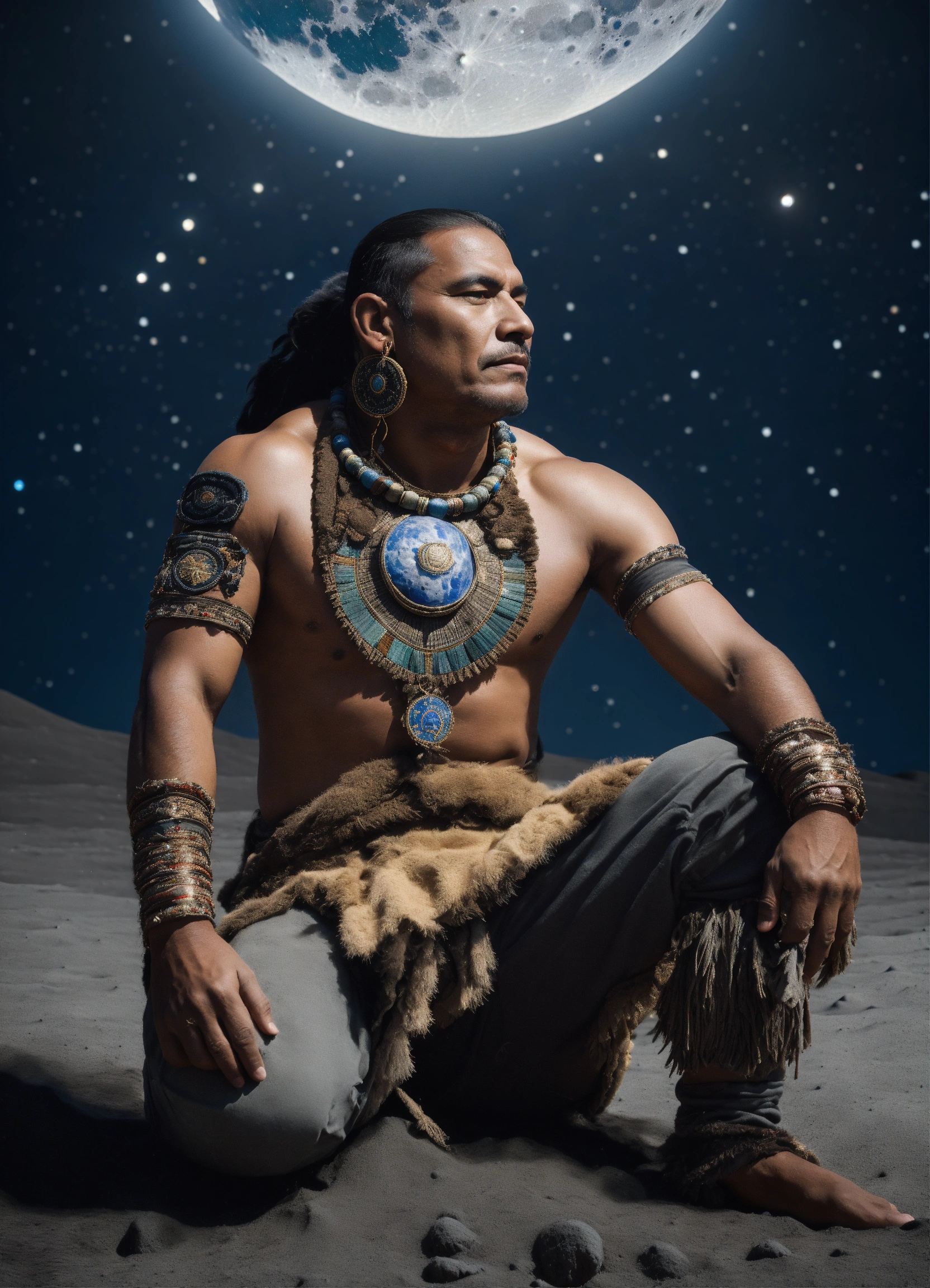 Lexica - Taino indian on the moon looking at earth, sitting on the ...