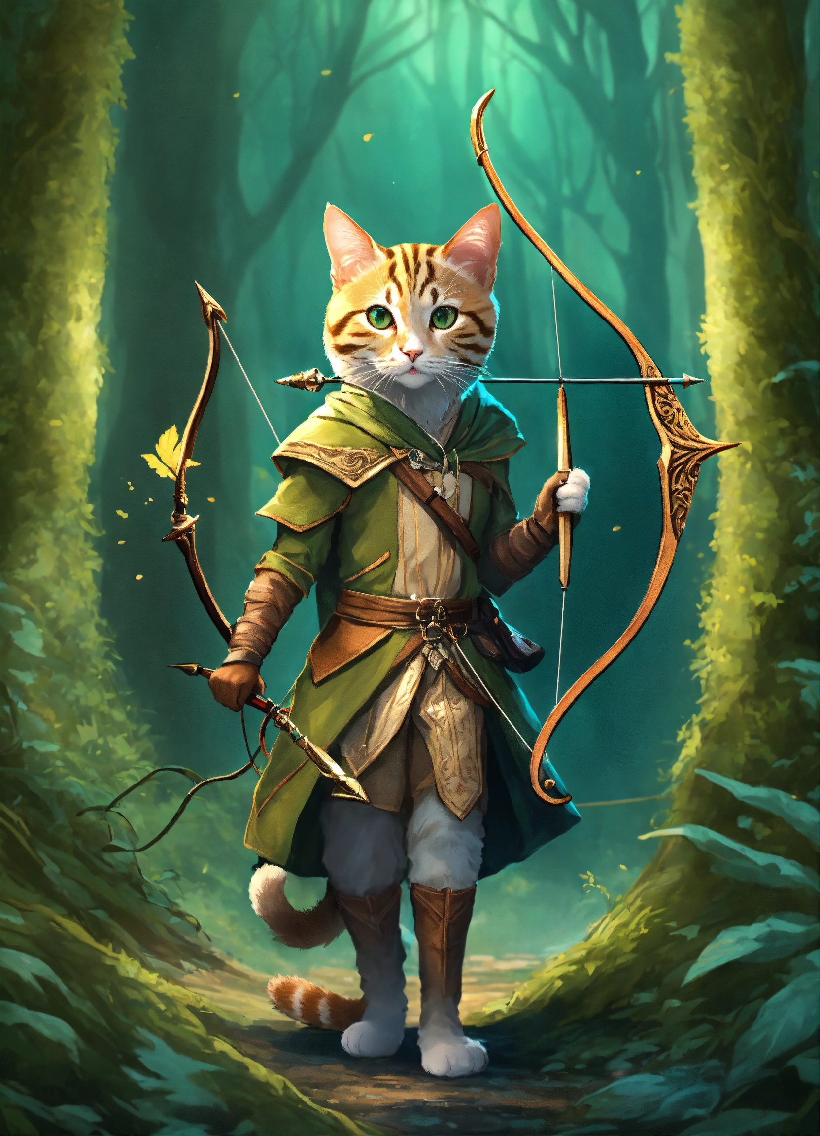 Lexica - Create an image of a cat biking through a mystical forest as ...