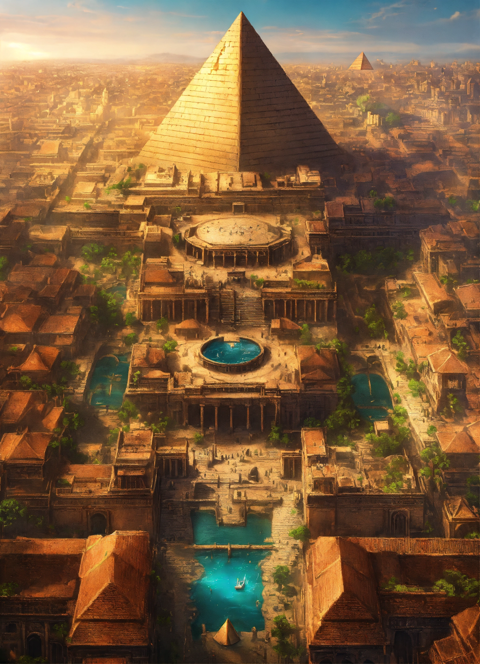 Lexica - Overhead view of a cyberpunk greco-roman city whith a canal ...
