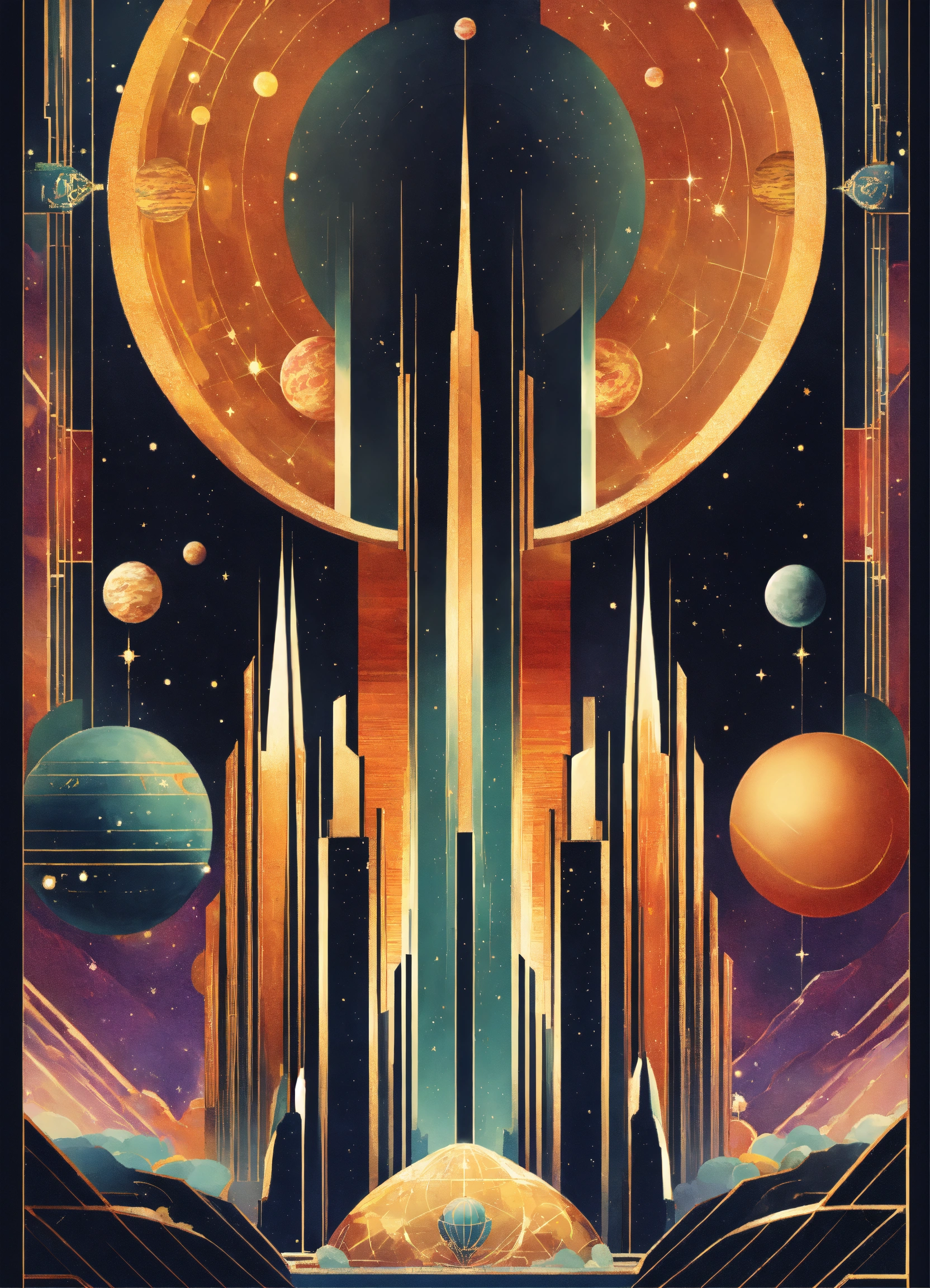 Lexica - Cosmic space, art deco style
