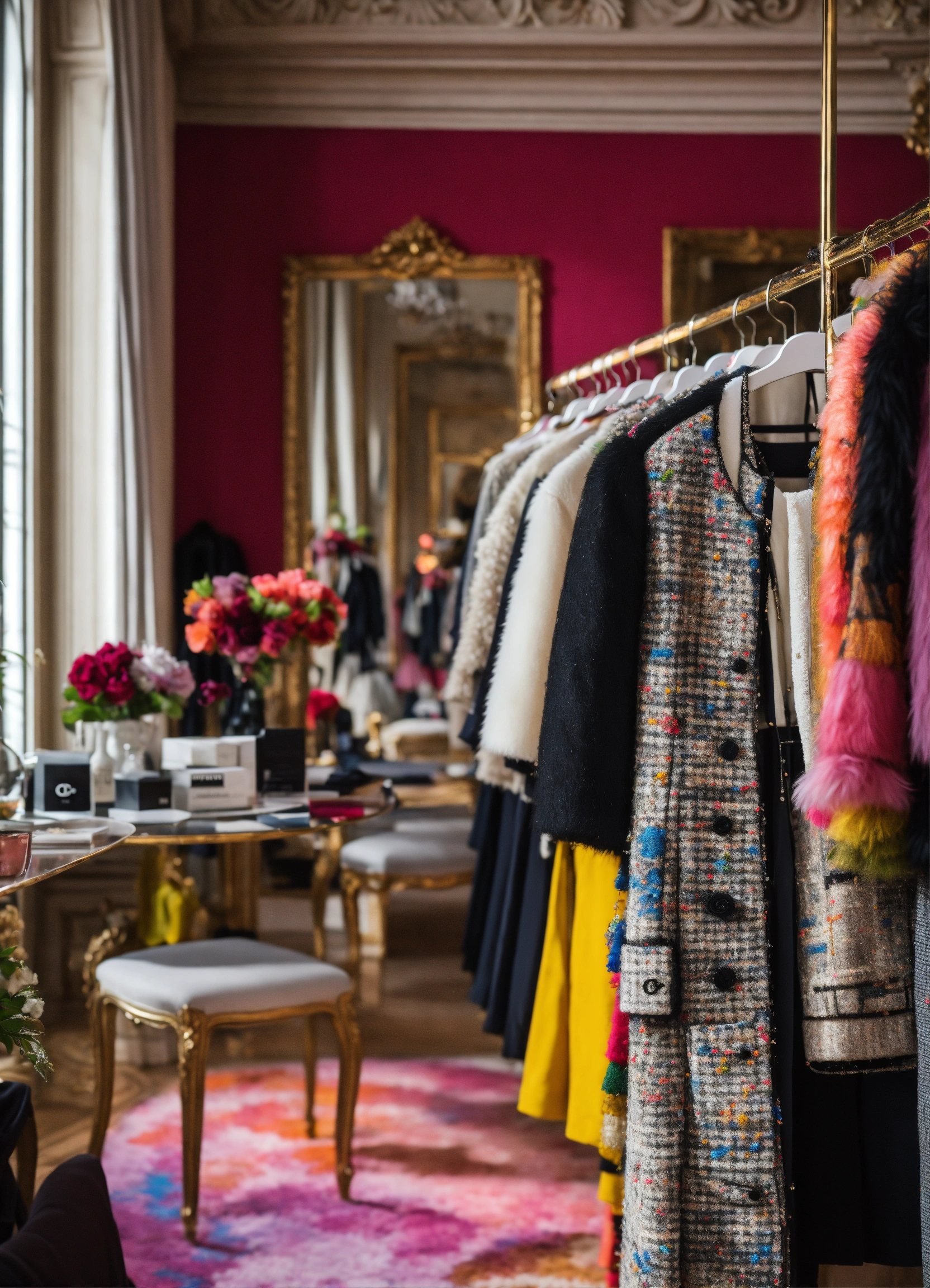 Lexica - Clothing rack with white and black and white tweed colourful ...