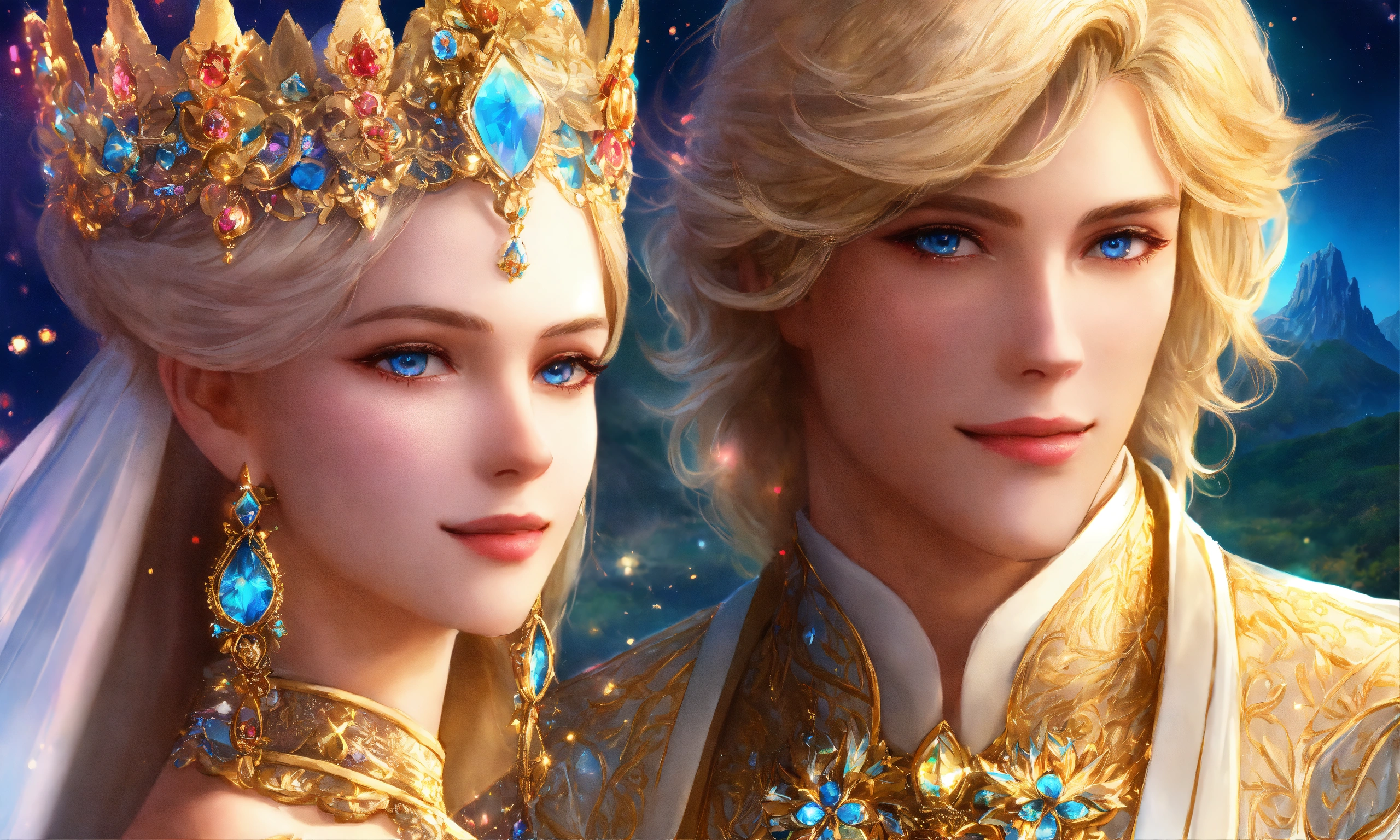Lexica - Beautiful prince and princess of the stars smiling blonde with ...