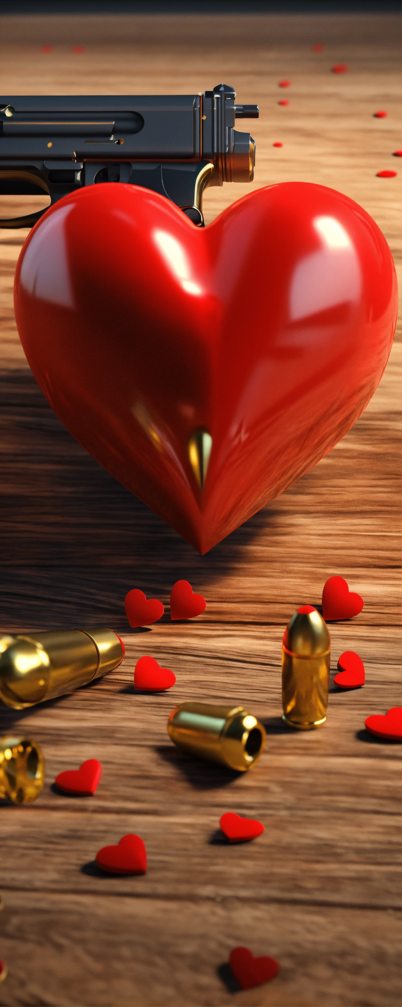 Lexica - A gun shooting love bullets, 3d render