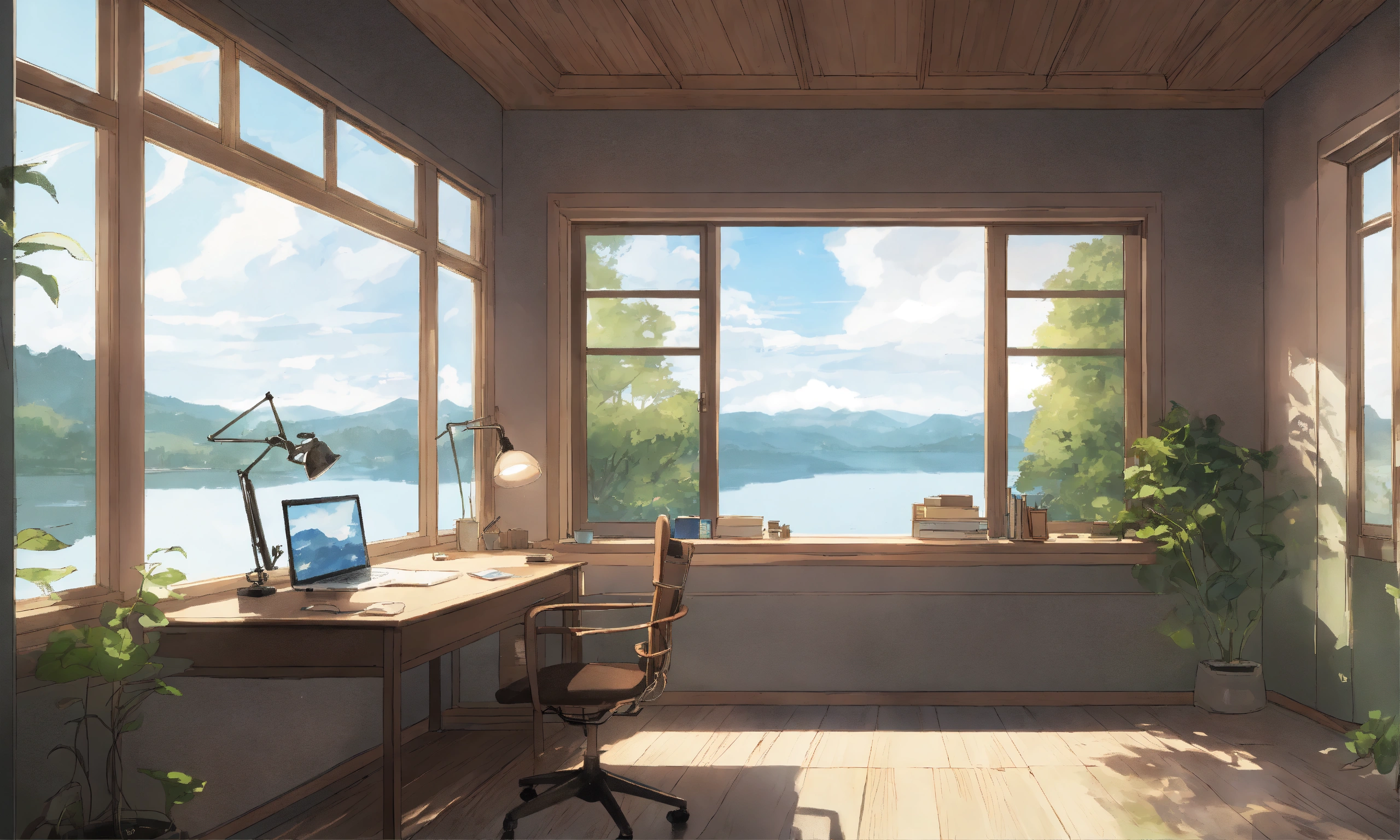 Lexica - Minimal study room in forrest house, wooden grey acrylic ...