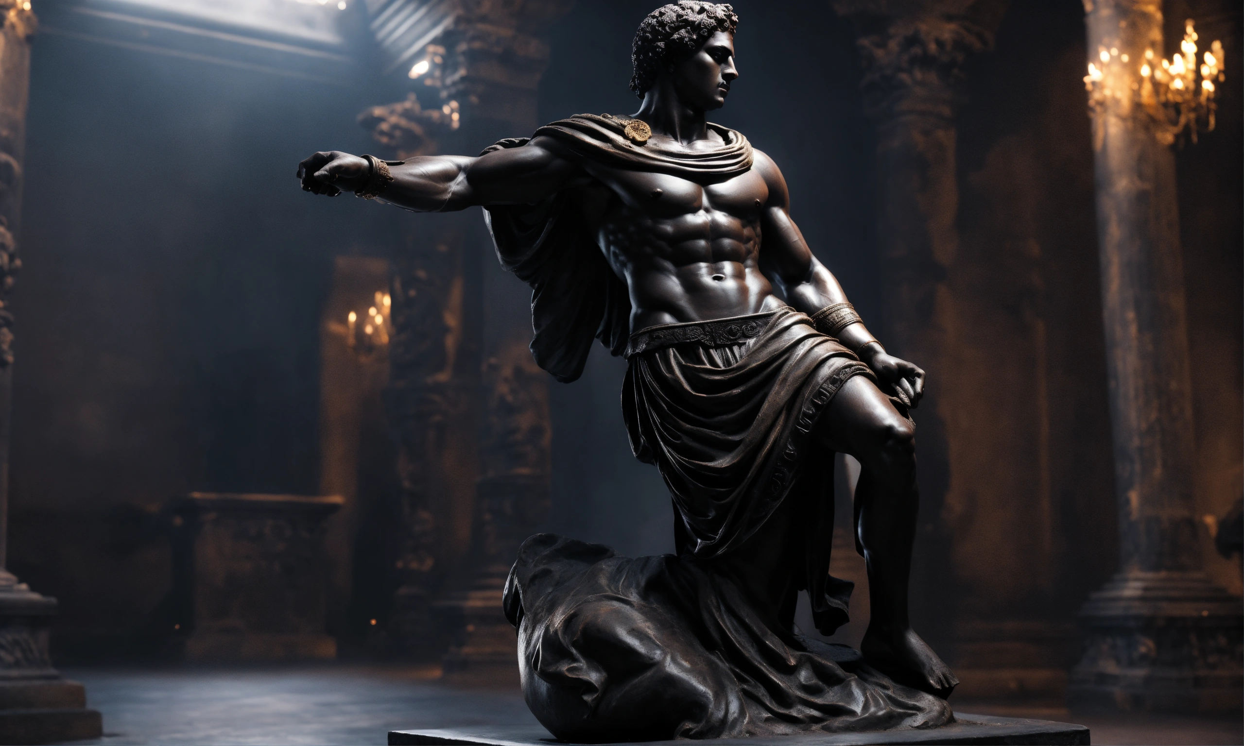 Lexica - Black Roman statue, muscular, dark, ancient Greek background ...