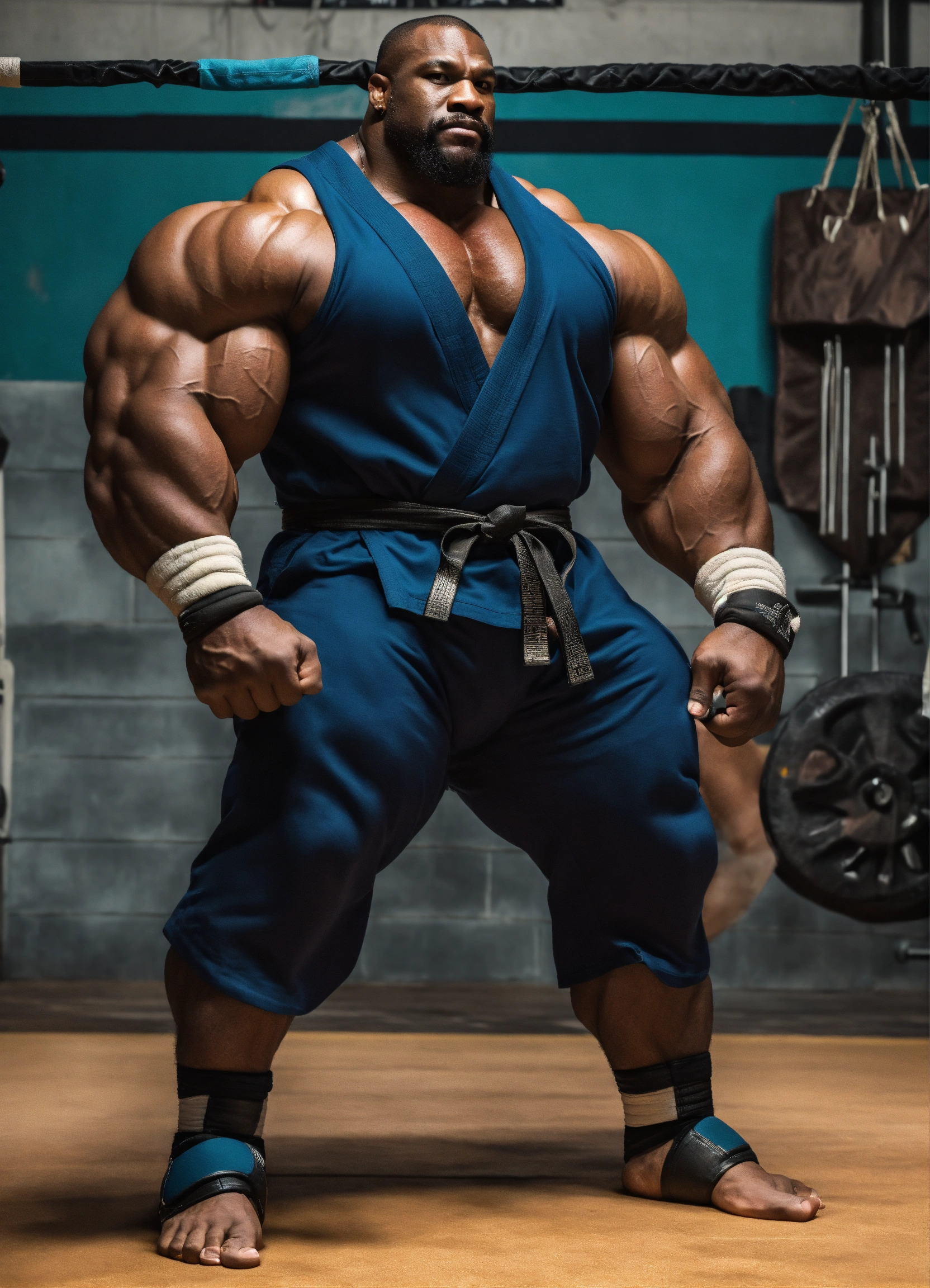 Lexica - 45-year-old black wrestler with big big muscles in a dojo ...