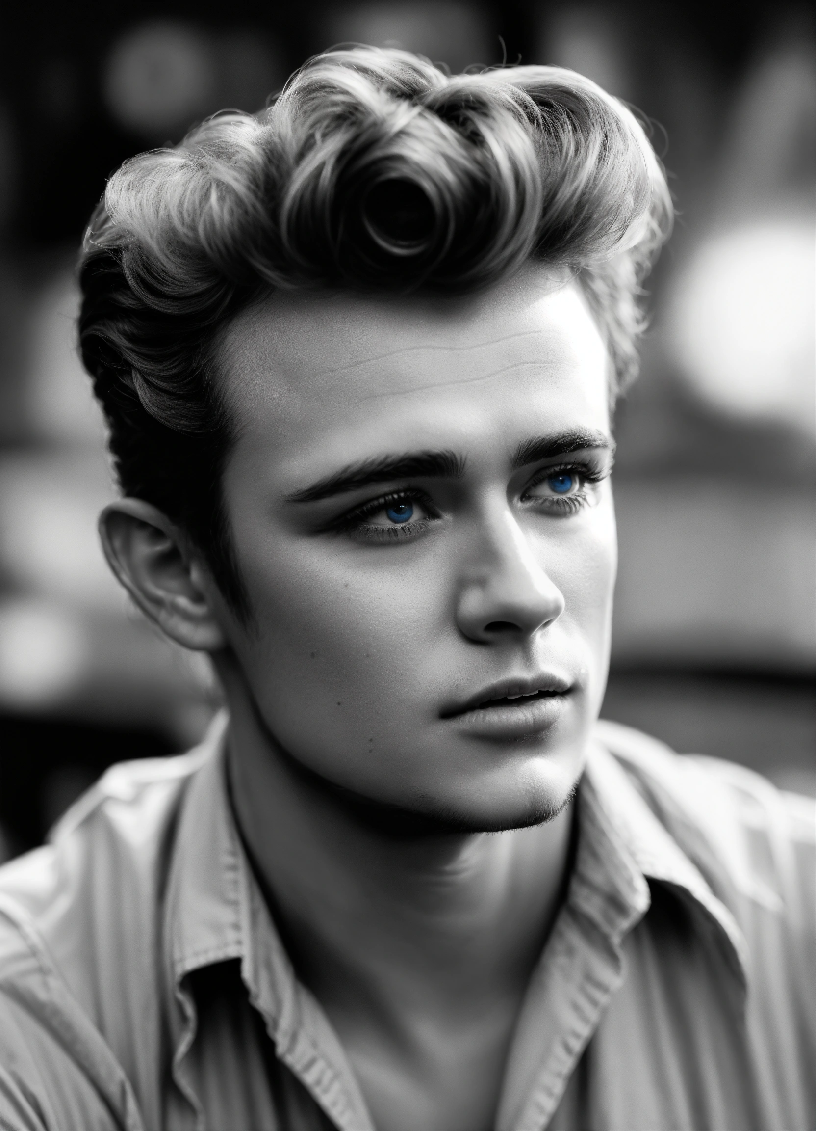Lexica - Photorealistic, blackandwhite photo, James Dean, blue eyes ...