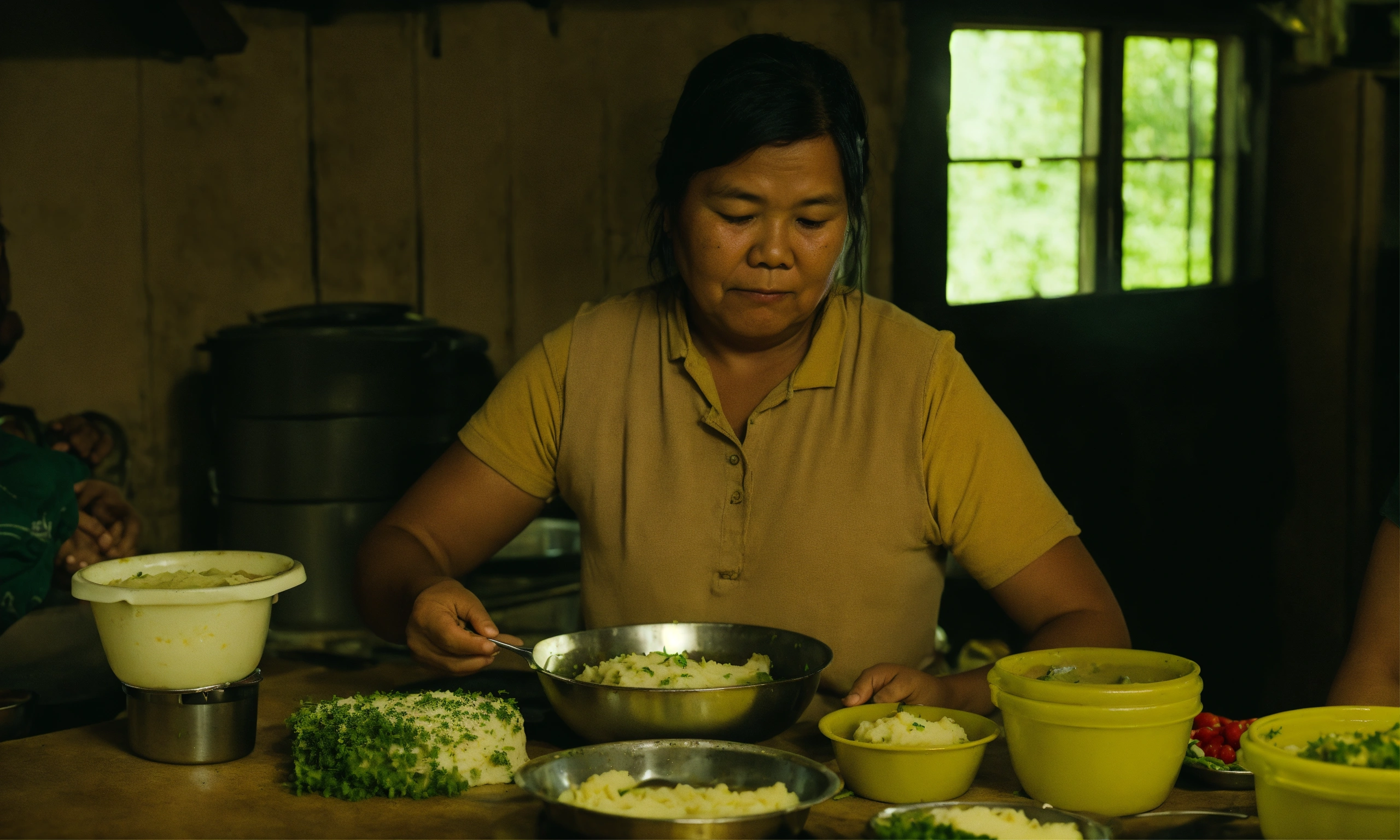 Lexica - In a rural kitchen, a low-income Indigenous family sits at the ...