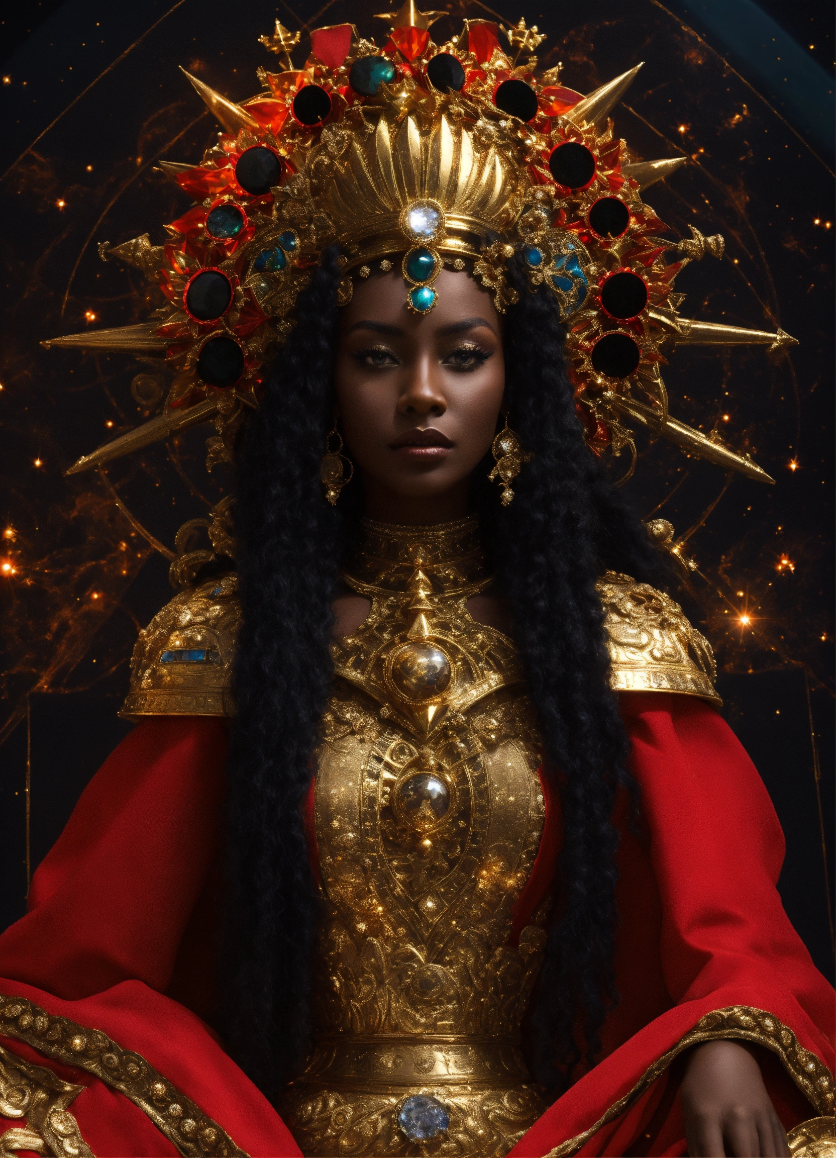 Lexica - Minimalism. Black Solar Queen with long oversized red flowing ...