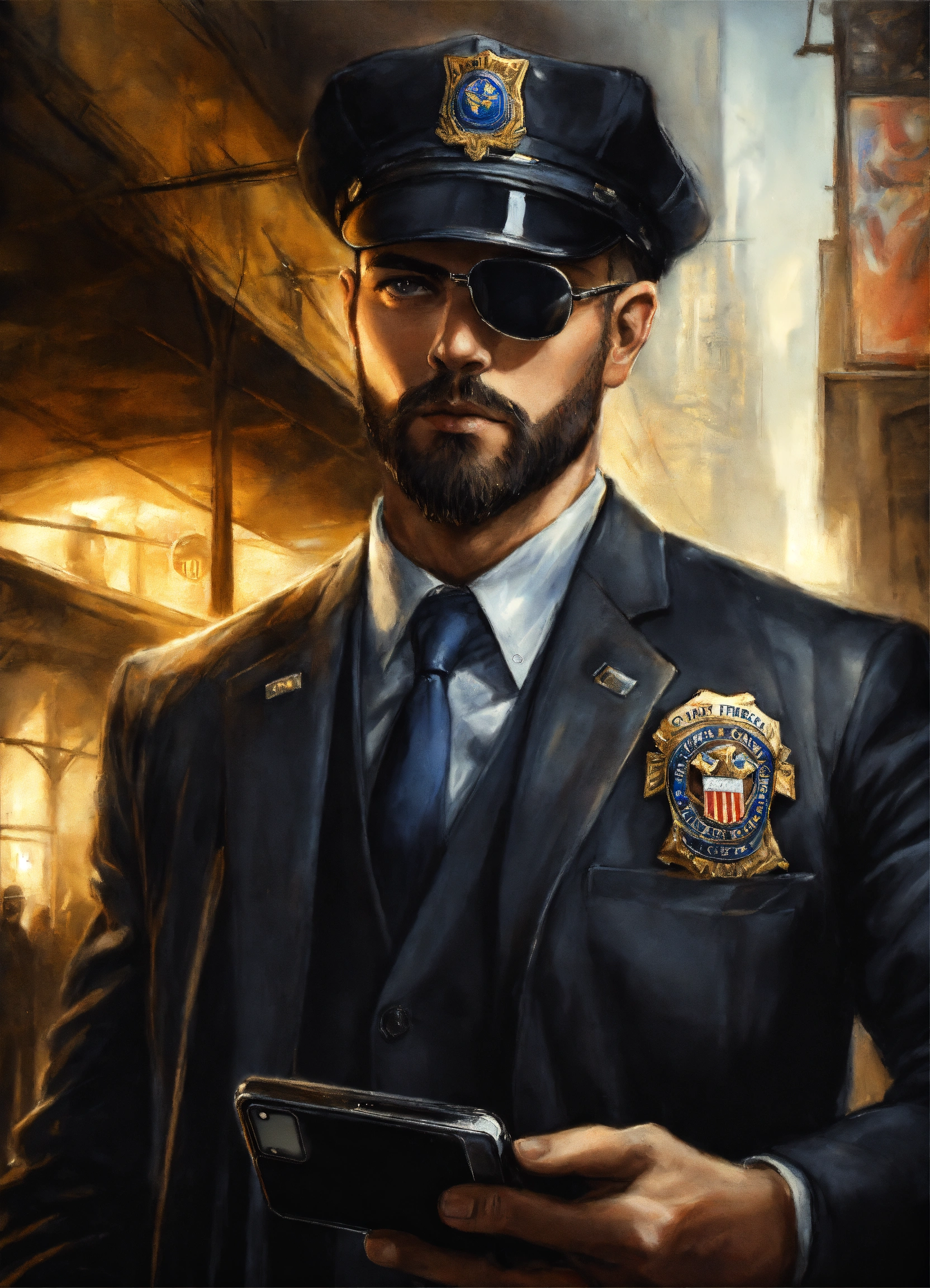 Lexica - Fbi agent with a cap male with a slight beard taking a selfie ...