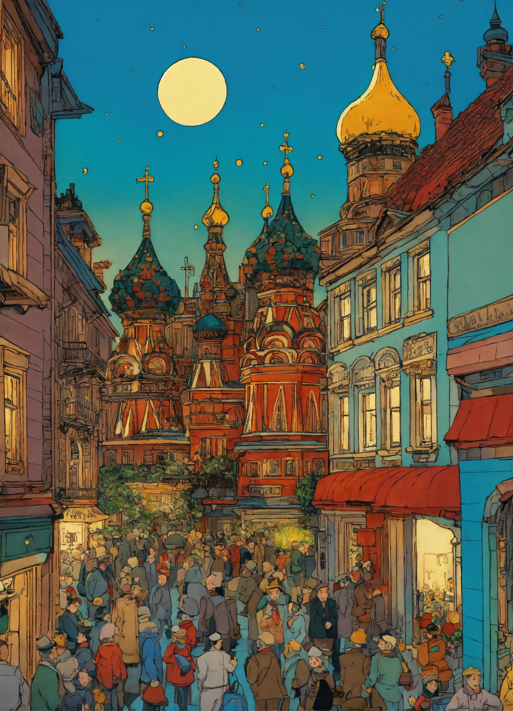 Lexica - Detailed pen and ink illustration of a Russian neighborhood ...