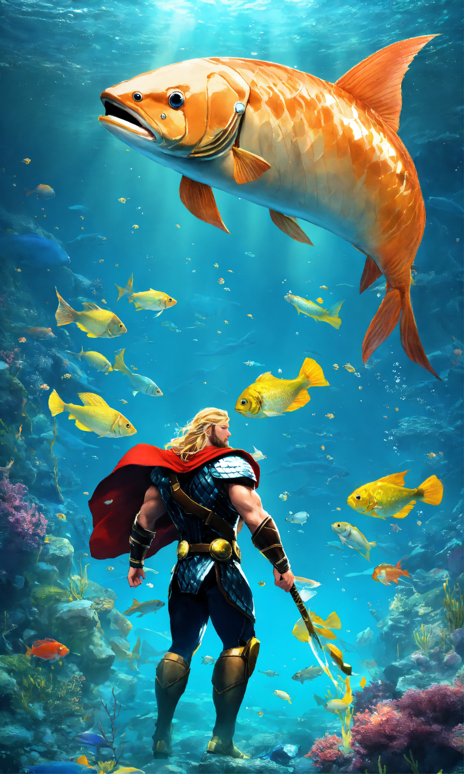 Lexica - Thor with fish underwater in the ocean, nature background, 2D ...