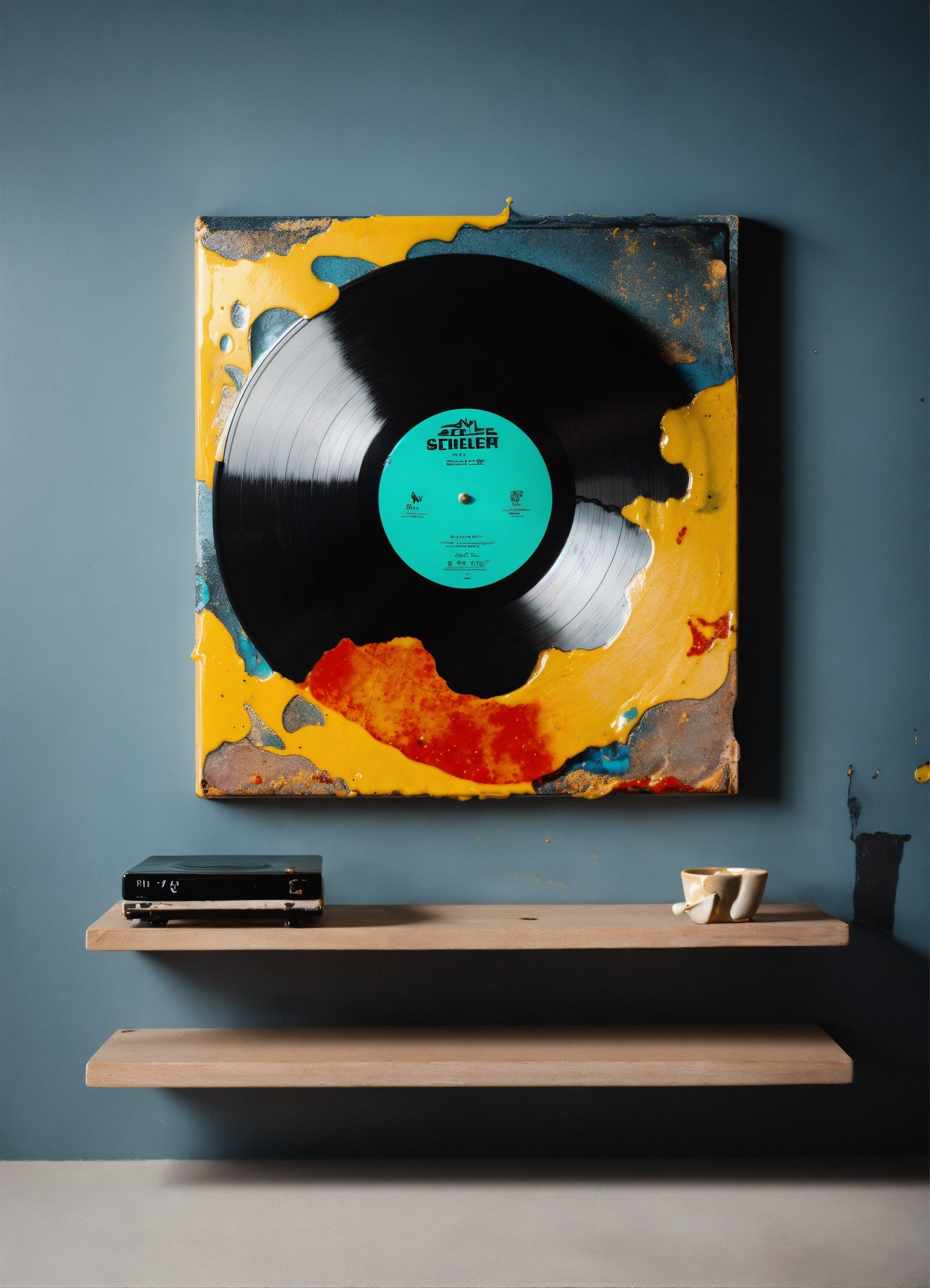 Lexica - Vinyl record which has been melted into a shelf on a cool wall