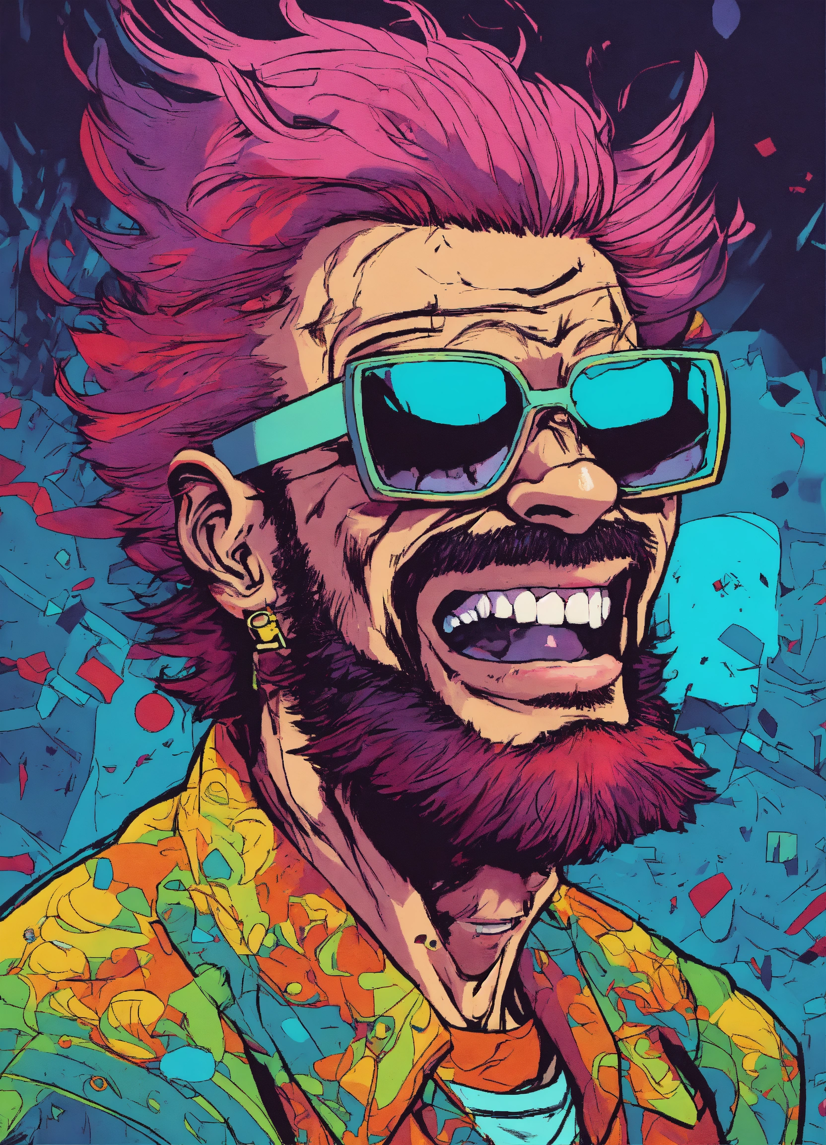 Lexica - A crazy man, 90s grunch music style , comic style, future art