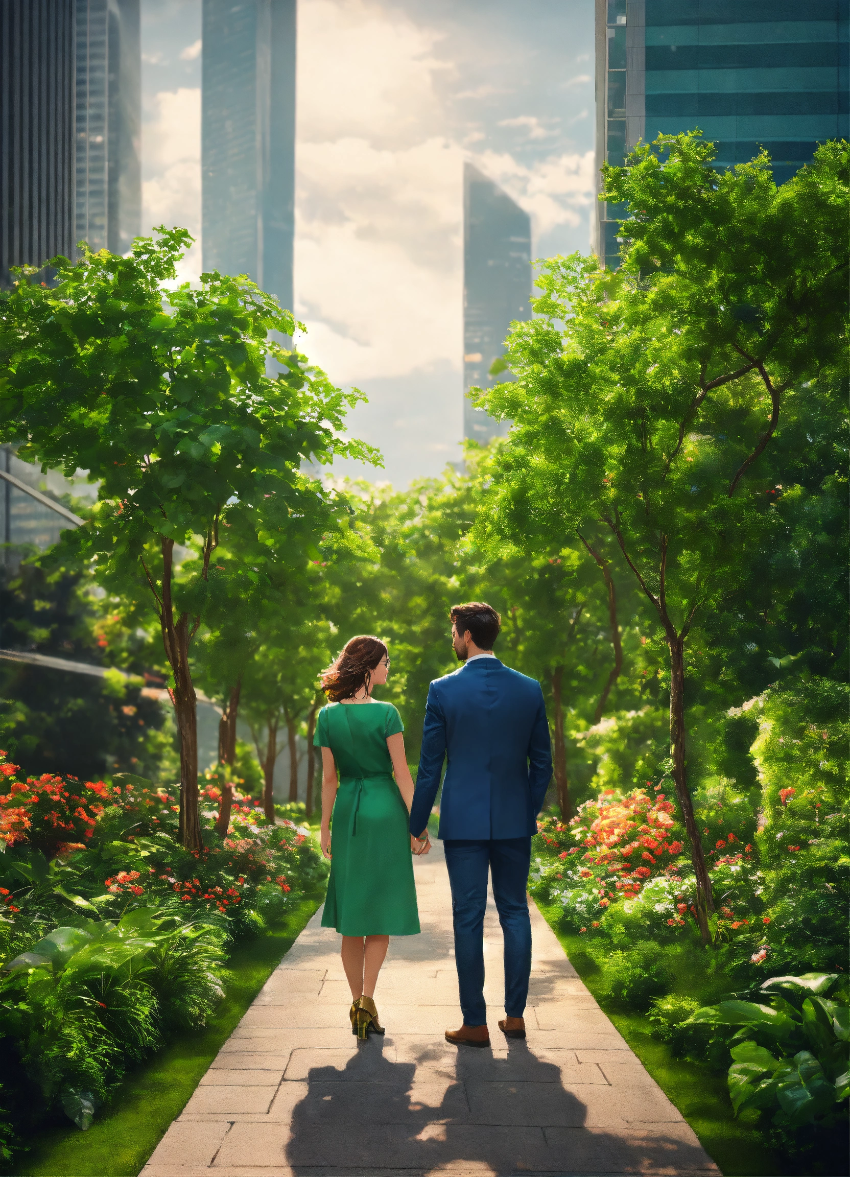 Lexica - Generate a couple standing in a green, lush garden that is ...