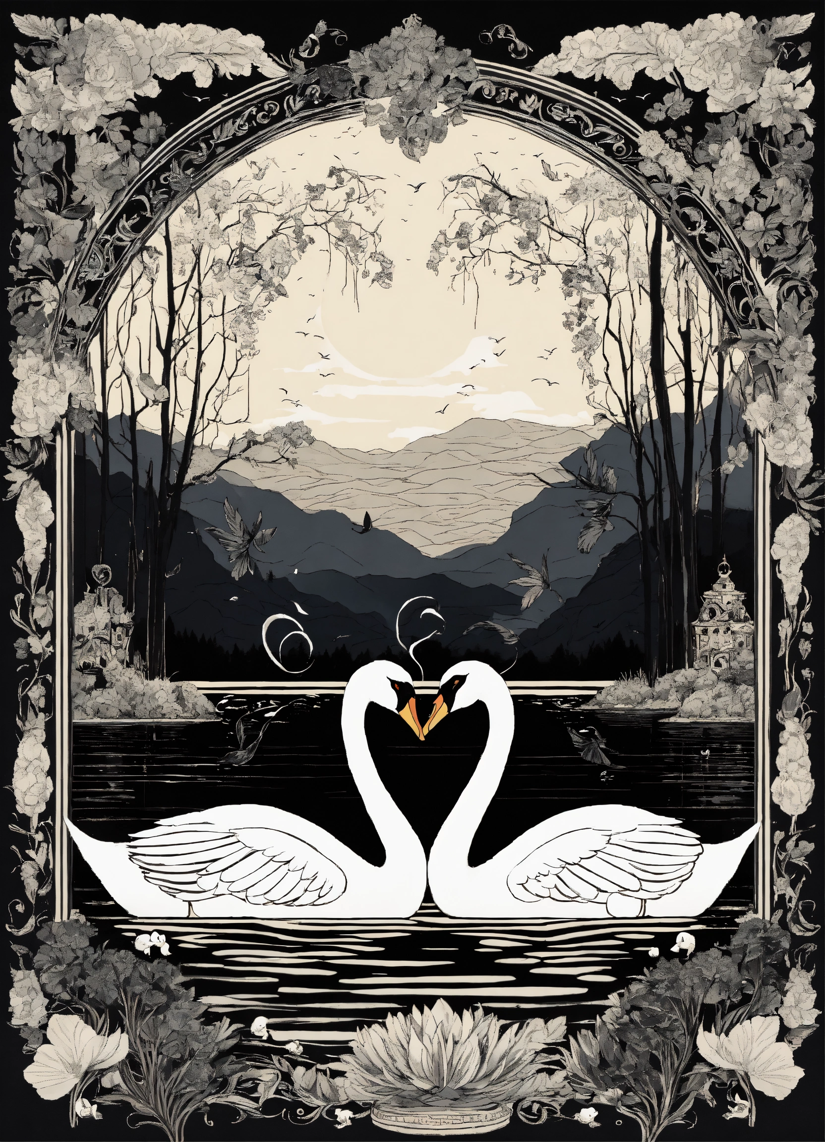 Lexica - Turn loose the swans, white and black swans swimming on a lake ...