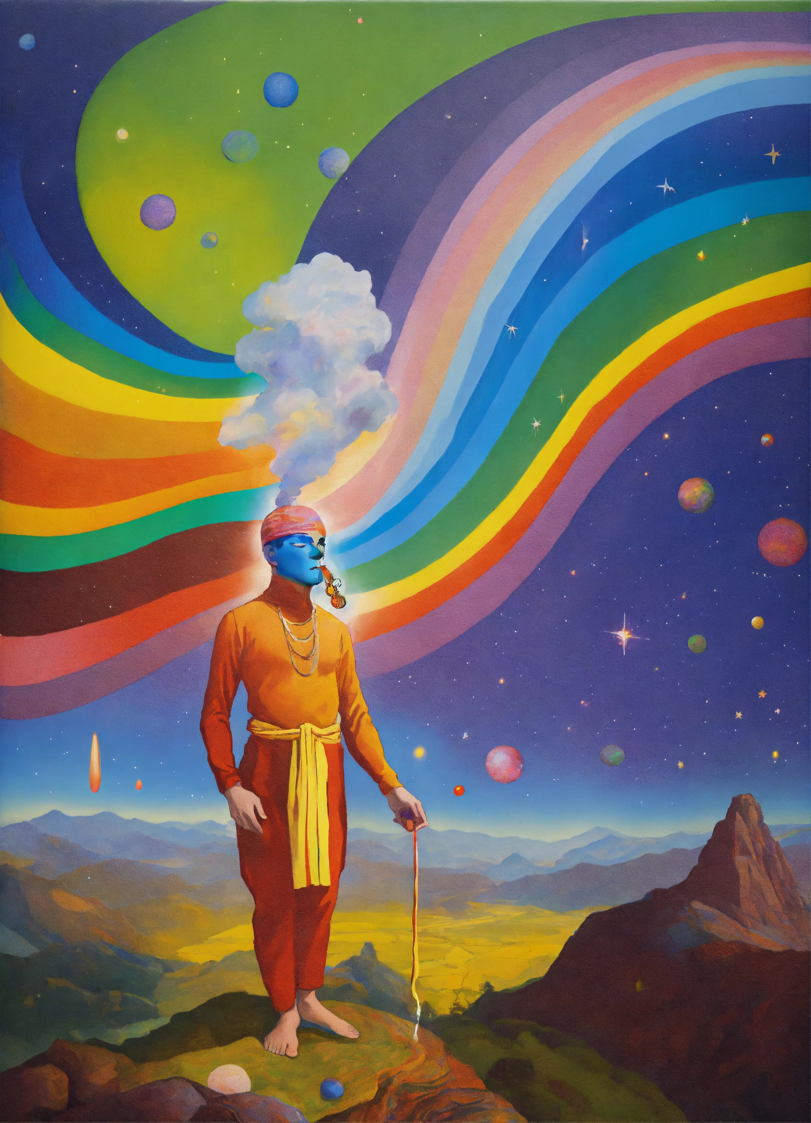 Lexica - Abstract yogi smoking DMT, with galaxy emerging from his third ...
