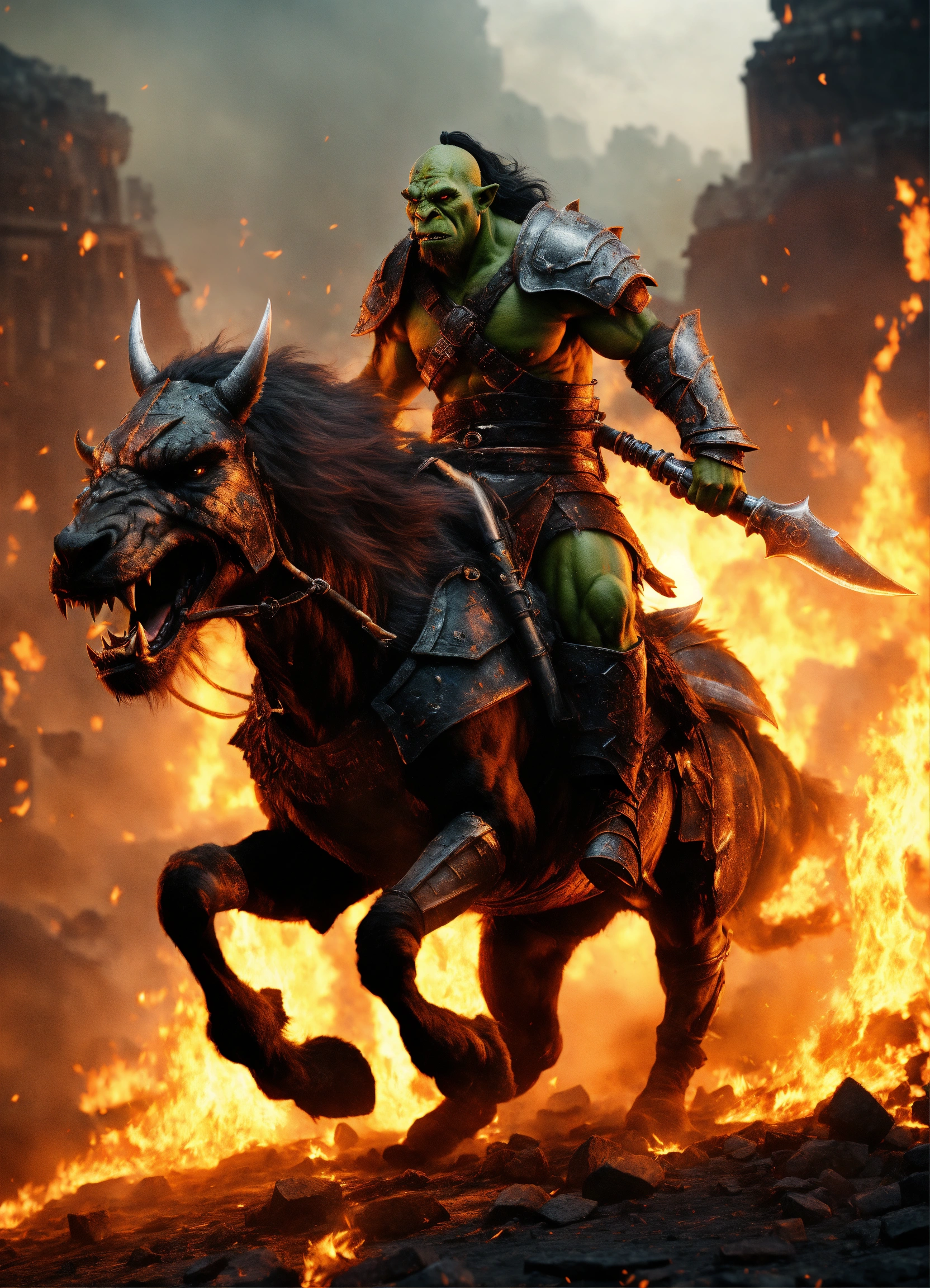 Lexica - Ultra realistic full body orc warrior riding a beast int ...