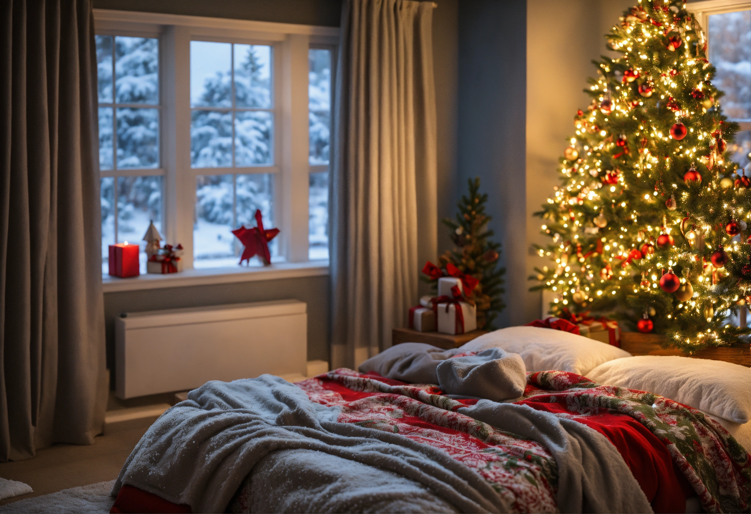 Lexica - Beautiful Christmas bedroom facing facing forward. Bed facing ...