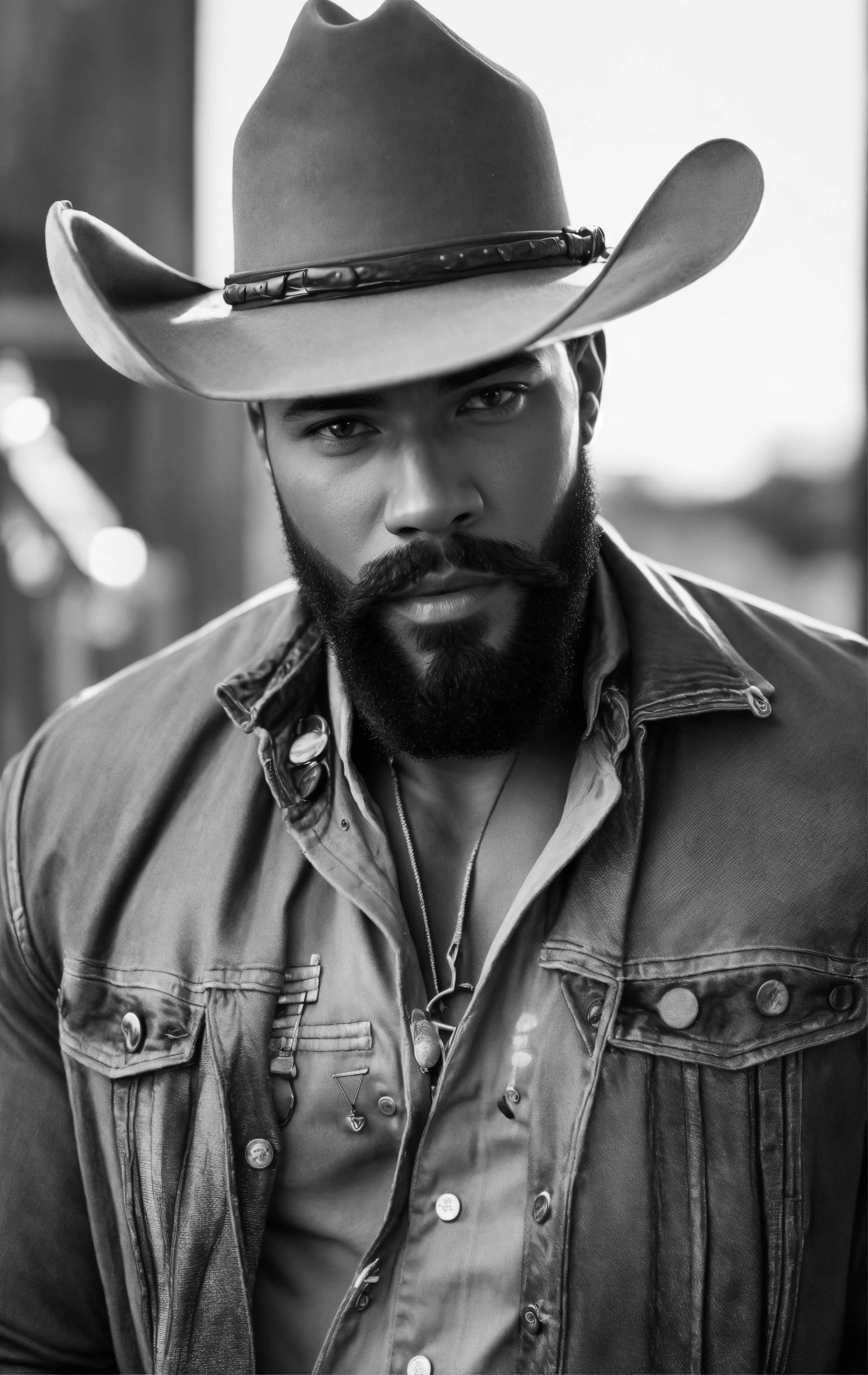 Lexica - Handsome black cowboy, full beard, low mustache