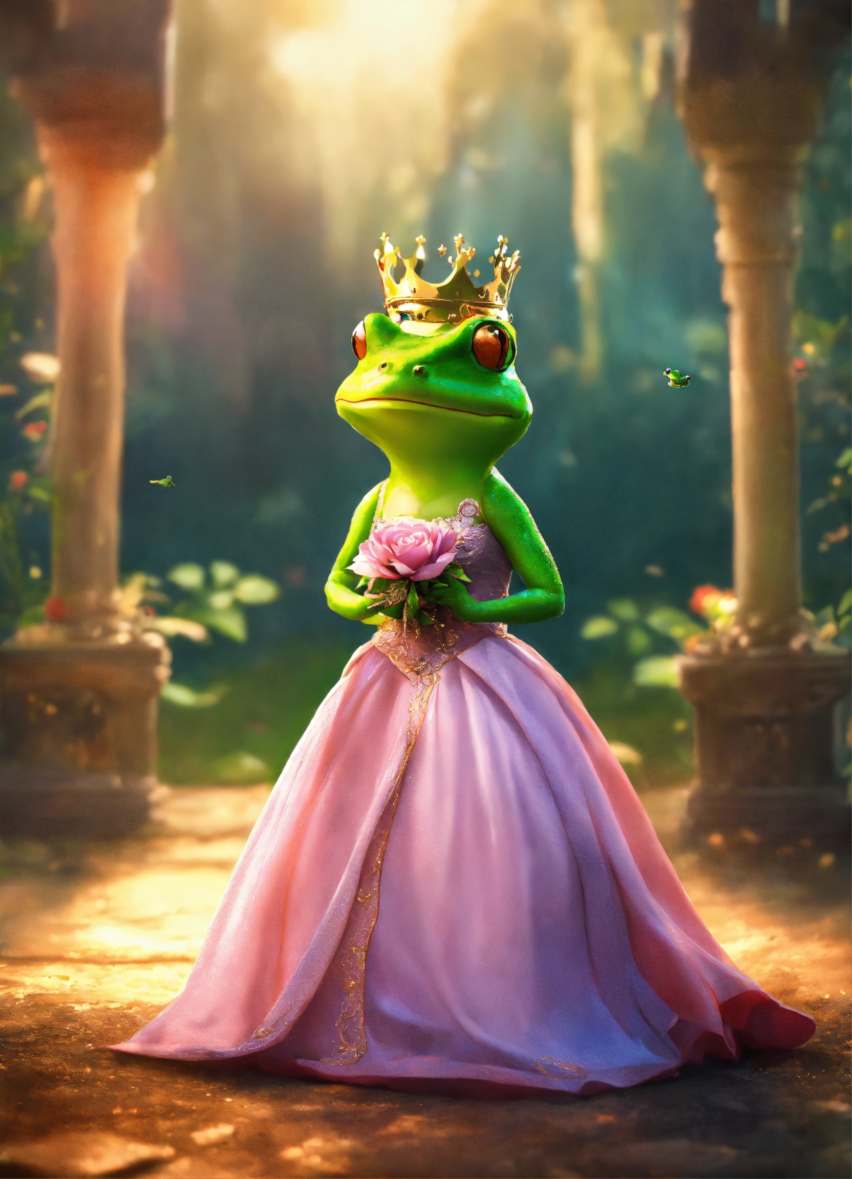 Lexica - Cute lady frog in dress and crown dressed in gown in cinematic ...