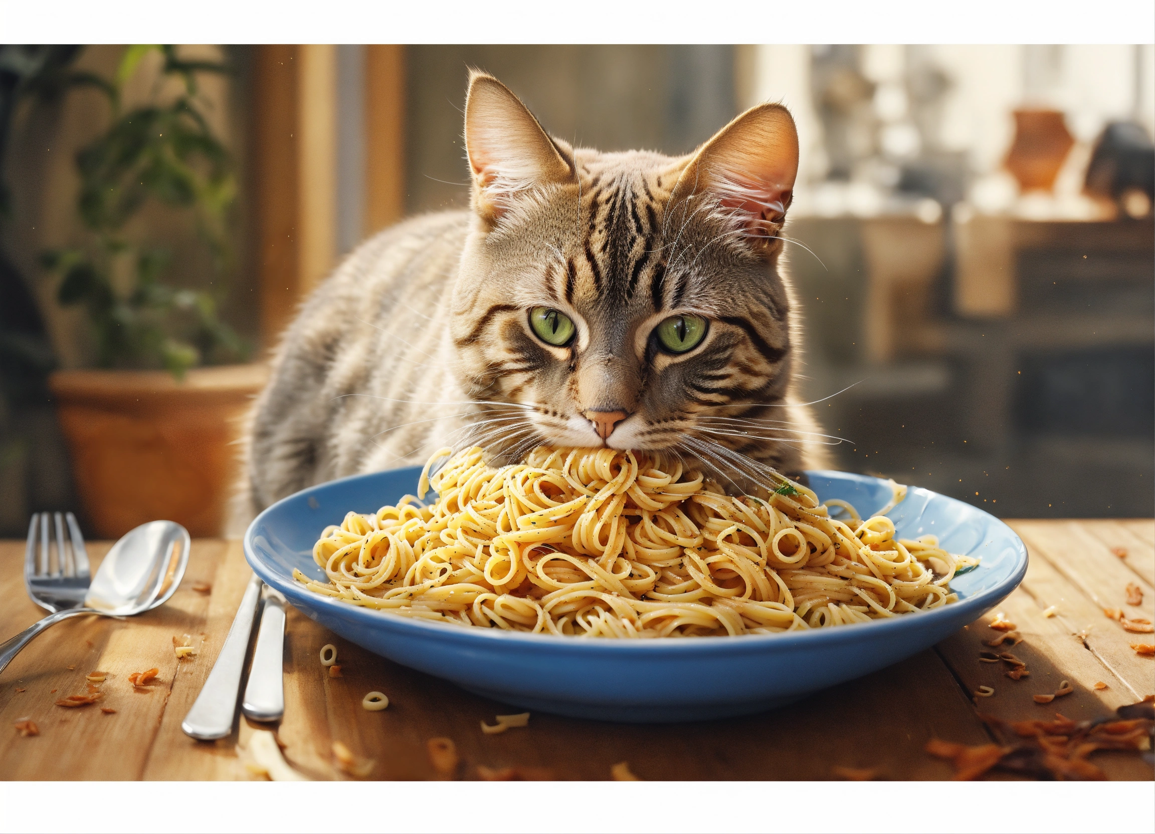Lexica - A cat eating pasta, very cool, detailed