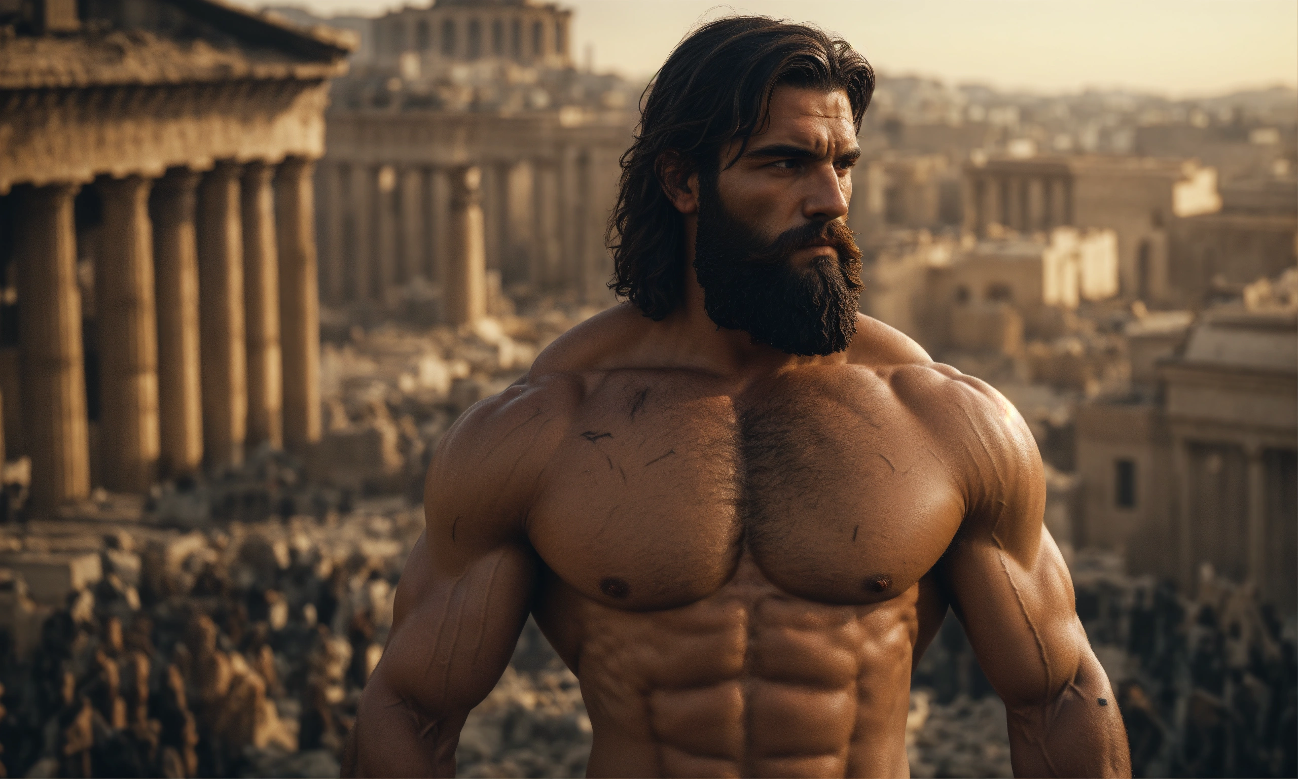 Lexica - A muscular statue of a strong Greek man with a beard and scars ...