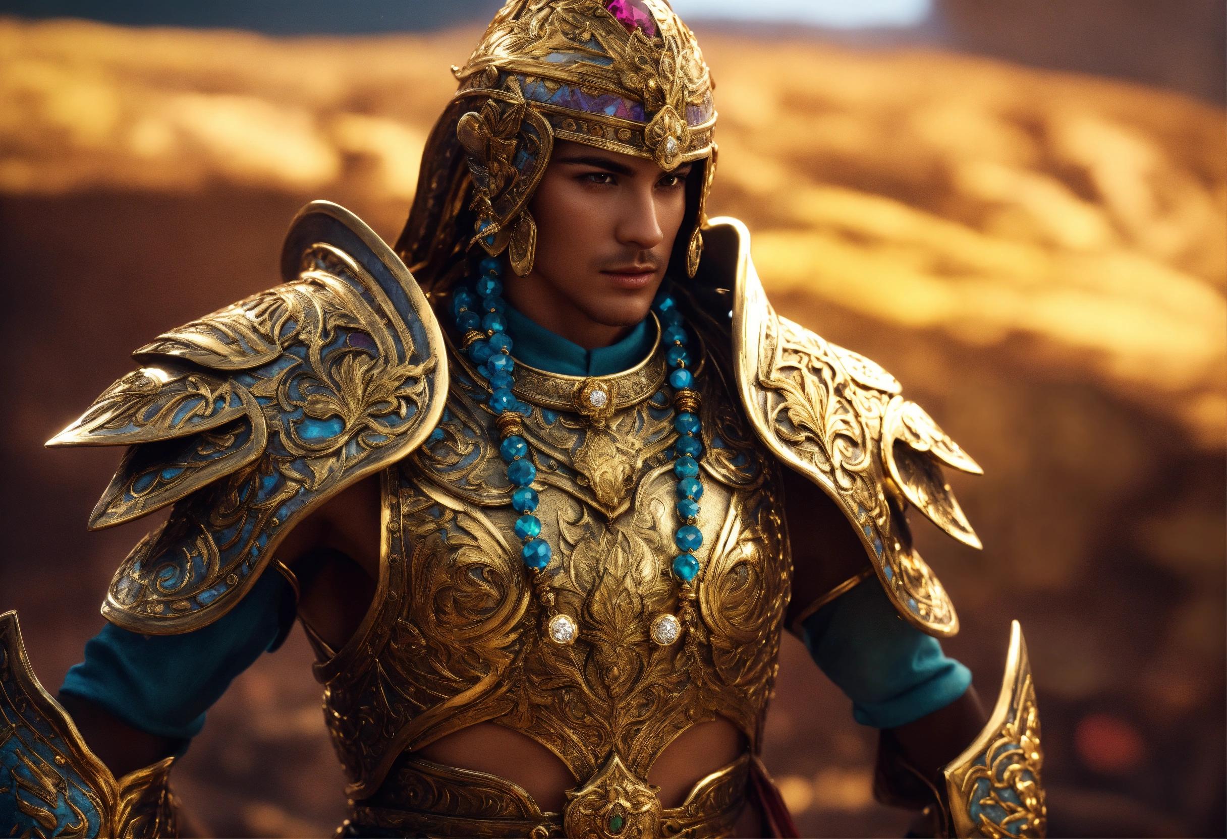 Lexica - Warrior,male, full body, psychedelic, brass, gold and diamonds ...